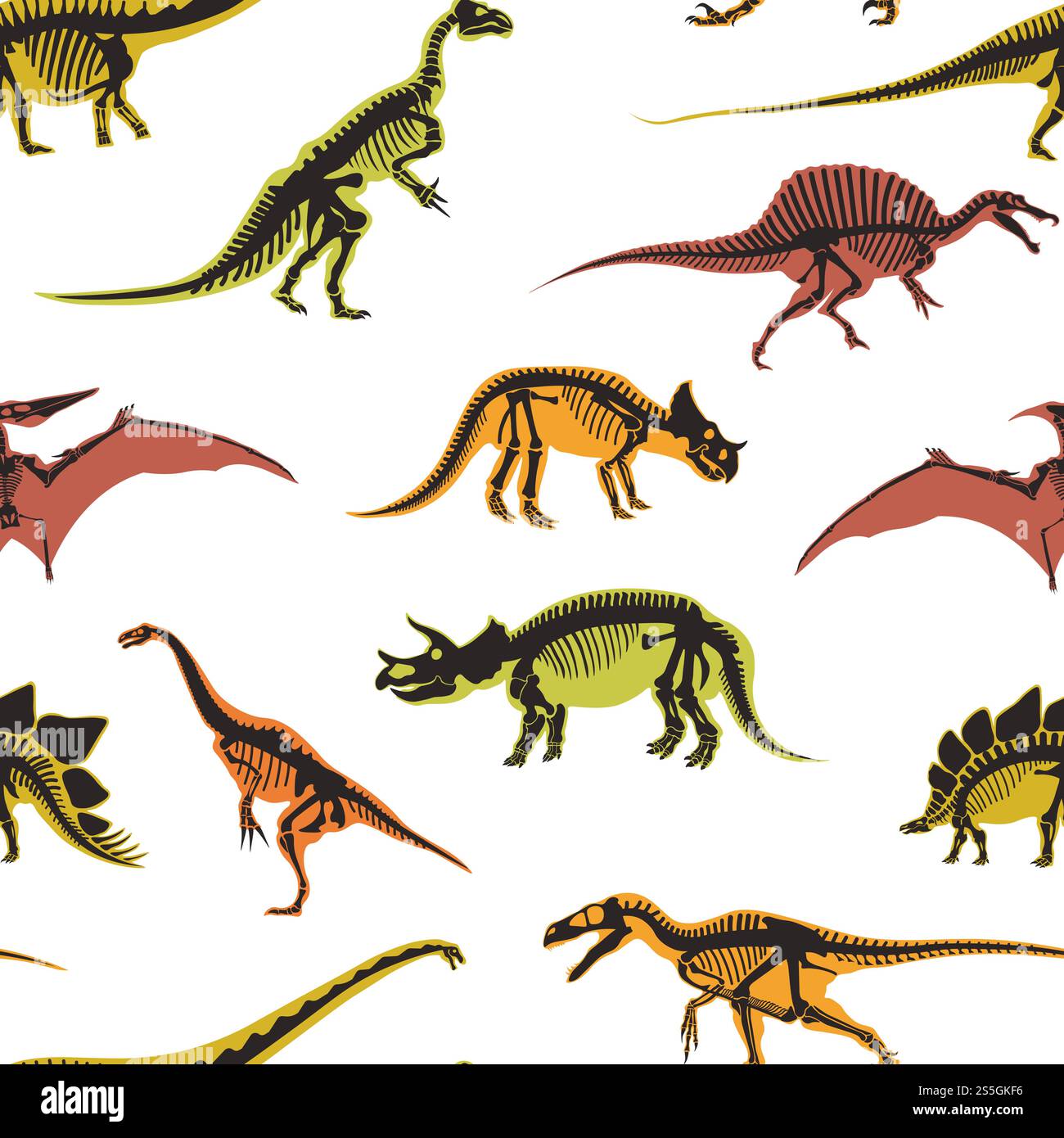 Dinosaurs and pterodactyl types of animals seamless pattern isolated on ...