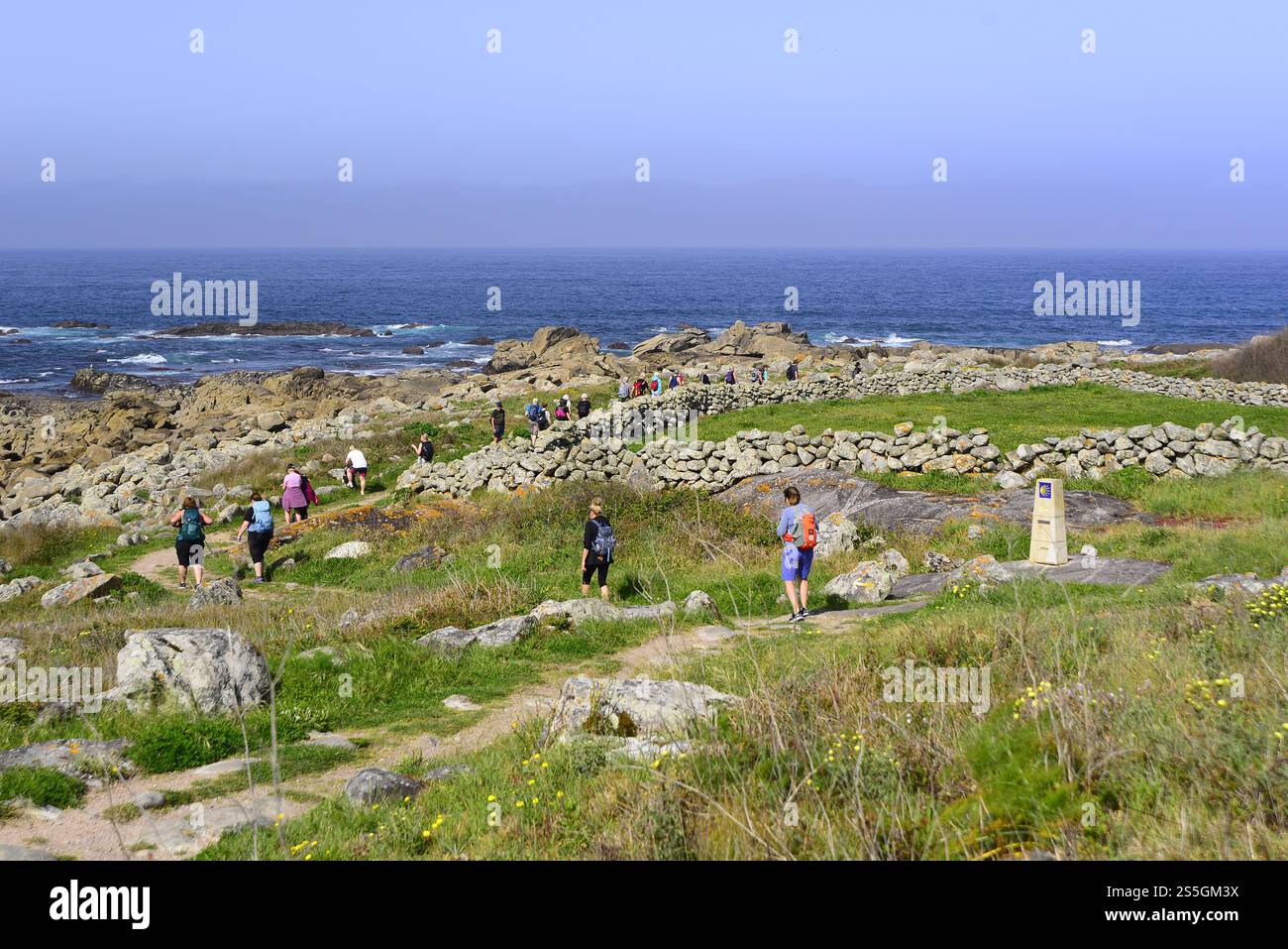 Pilgrims on the portuguese Camino de Santiago on a April sunny day at ...