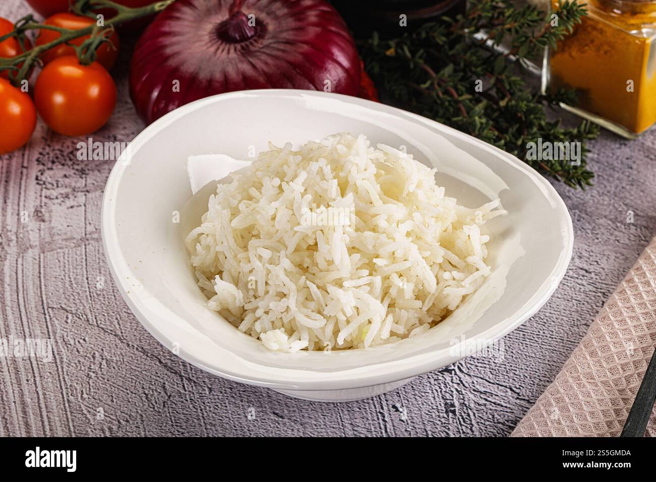 Indian cuisine Steamed basmati rice in the bowl Stock Photo - Alamy