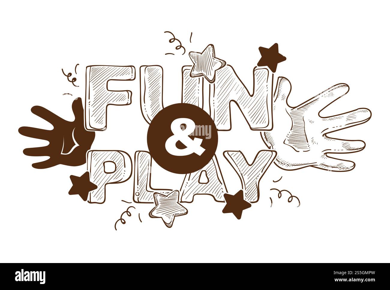 Fun and play titled banner logo, label, poster design with hands ...