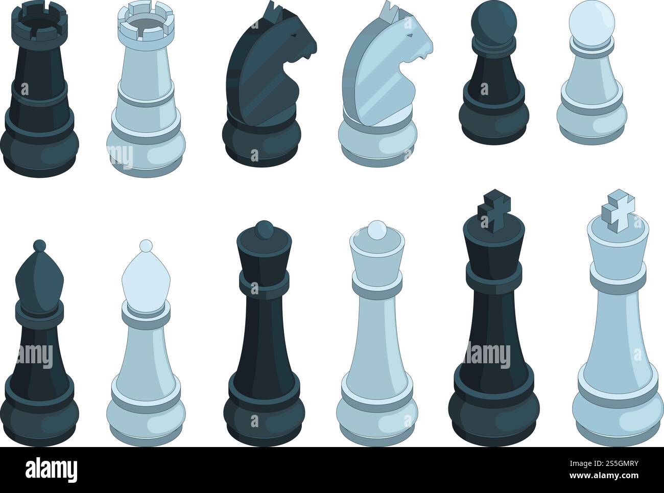 Chess isometric. Board game figures piece queen bishop strategy vector ...