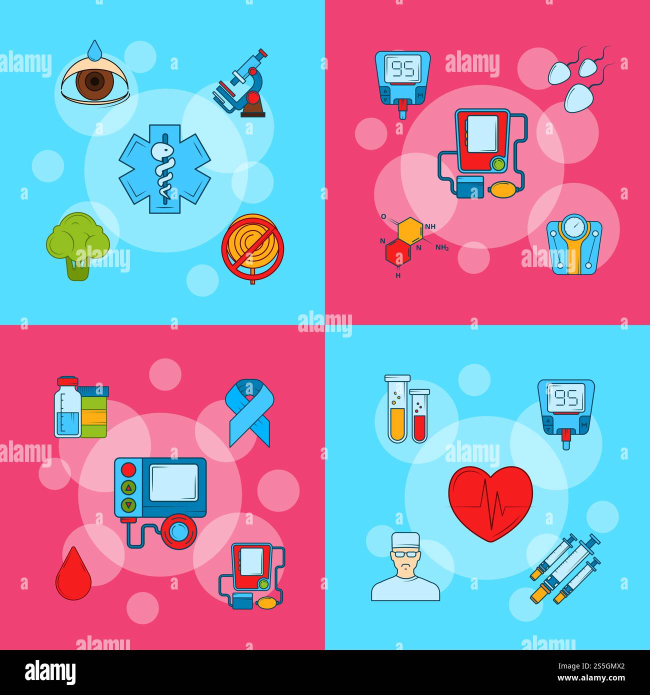 Vector colored diabetes icons infographic concept illustration. Color ...