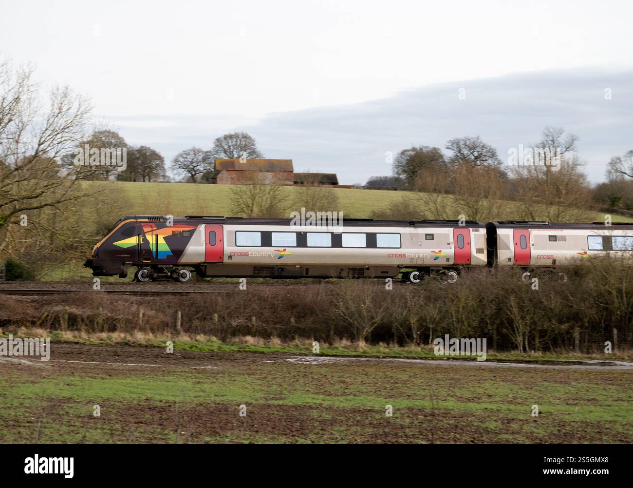CrossCountry Voyager diesel train in Pride livery, Warwickshire, UK ...
