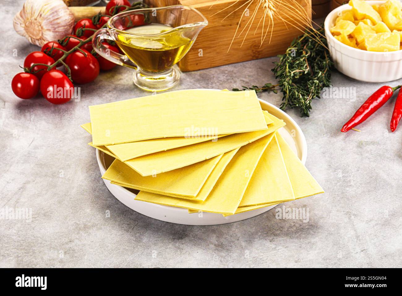 Italian cuisine - dry lasagna sheets for cooking Stock Photo - Alamy