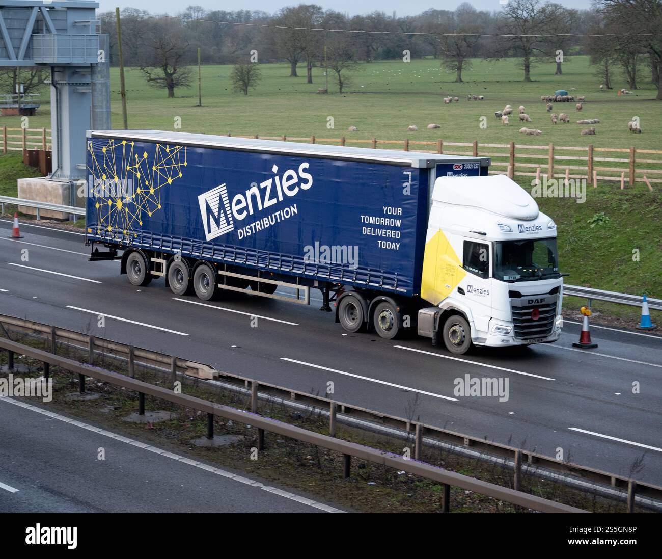 Menzies Distribution lorry on the M42 motorway, West Midlands, UK Stock ...