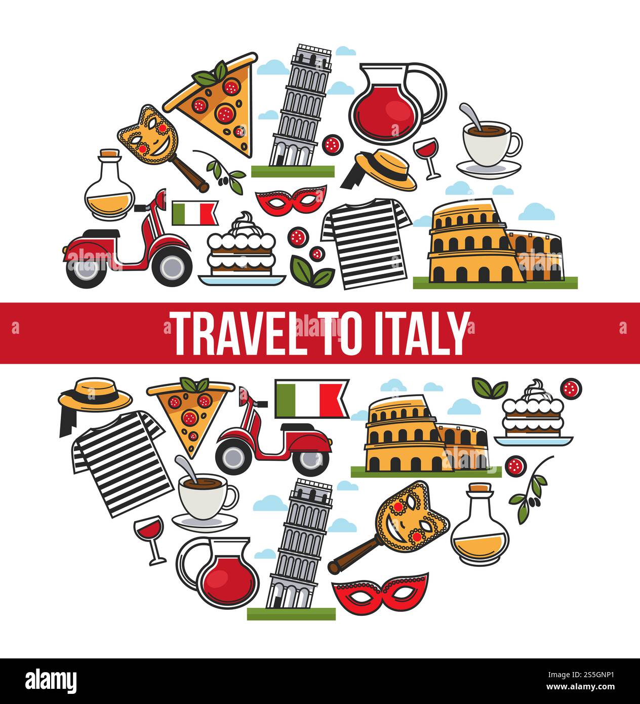 Italy sightseeing landmarks and famous travel attractions poster ...