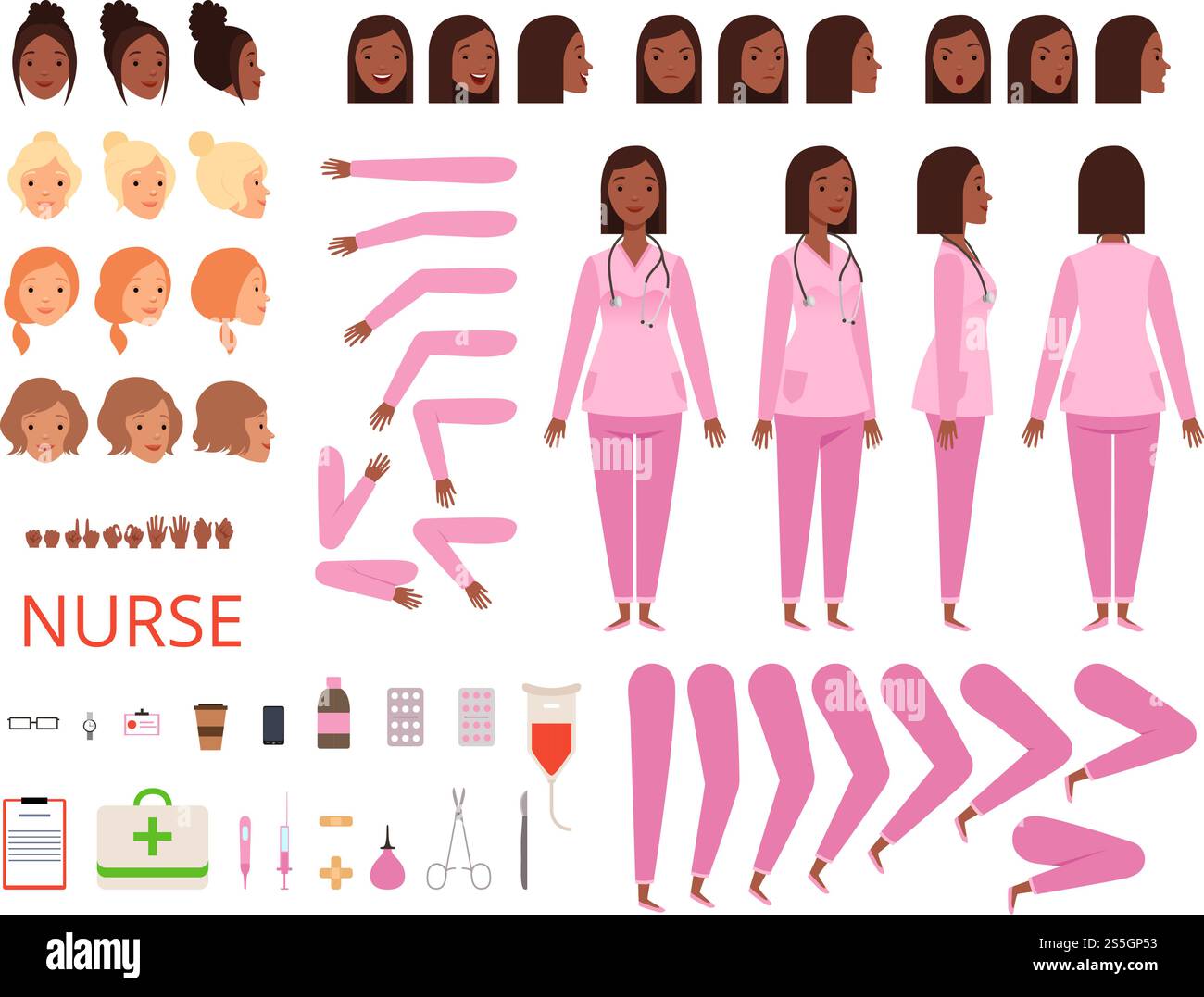 Female doctor animation. Nurse hospital character body parts and ...
