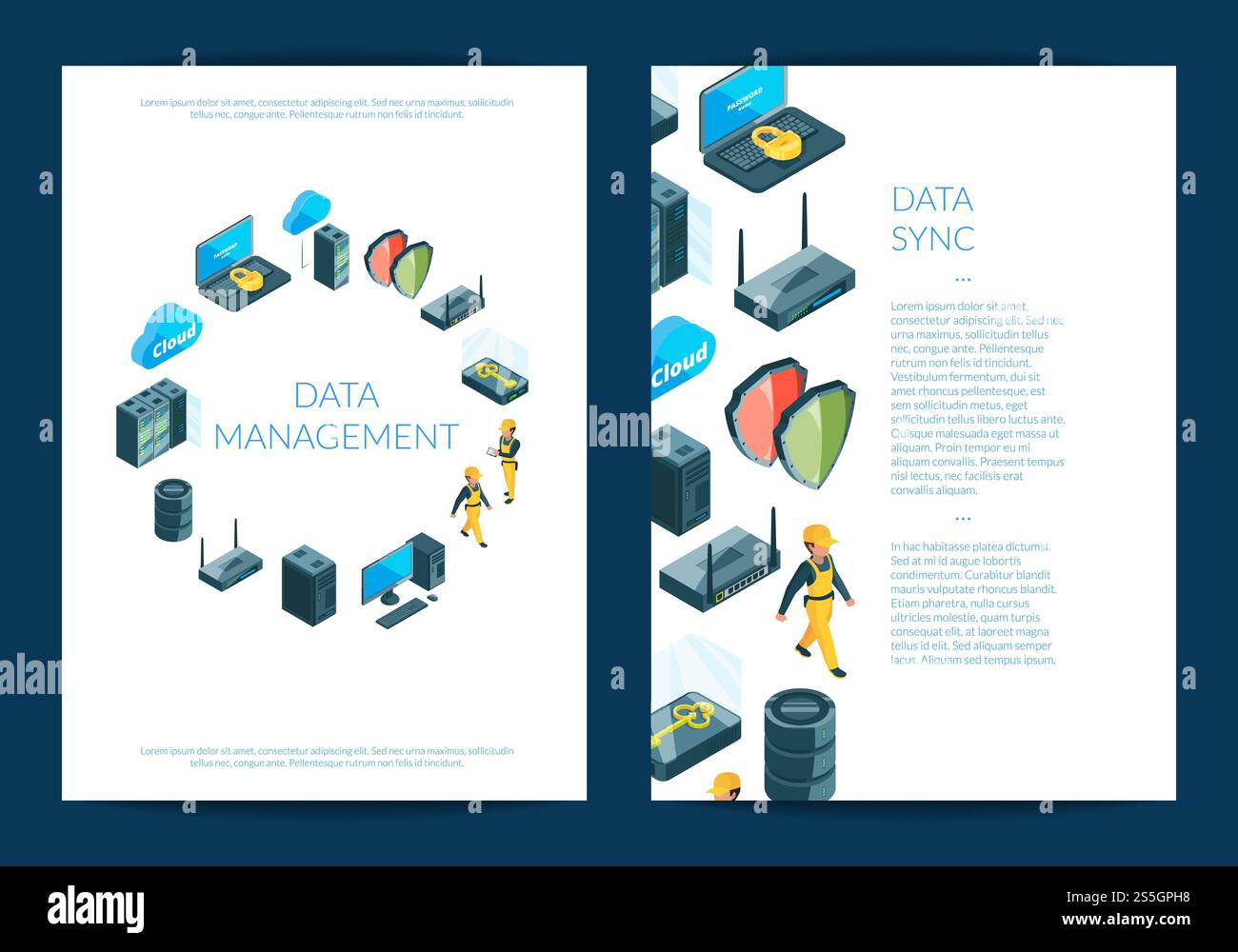 Vector electronic system of data center icons card or flyer template ...