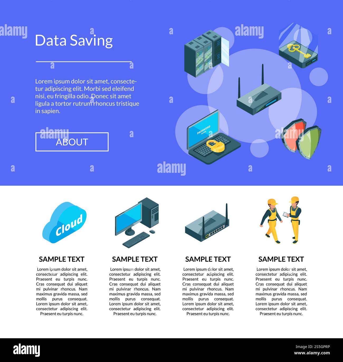 Vector electronic system of data center icons landing page template ...
