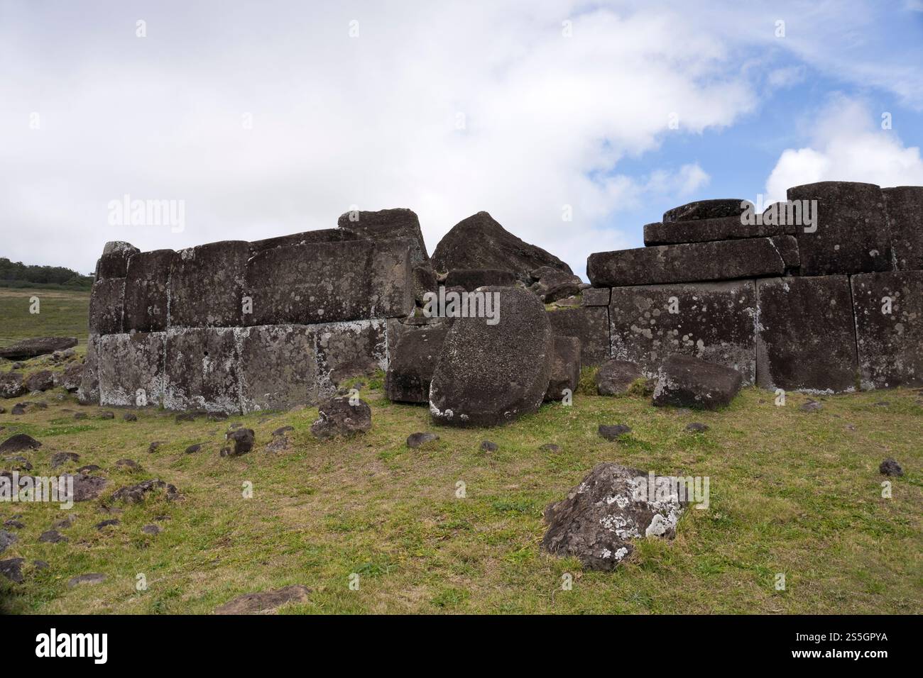 At the Ahu Vinapu archaeological site, the Moai remain as they were ...