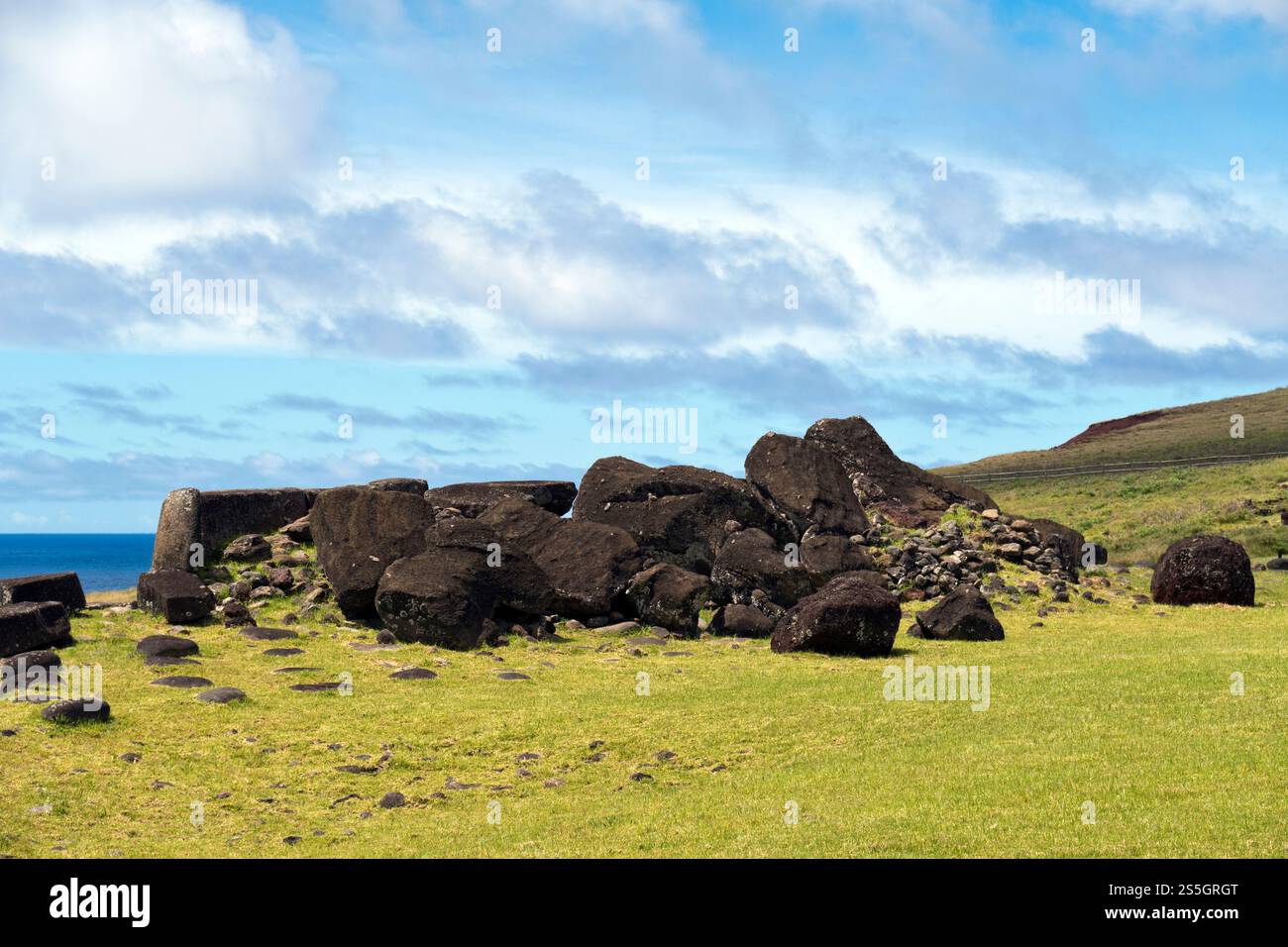 At the Ahu Vinapu archaeological site, the Moai remain as they were ...