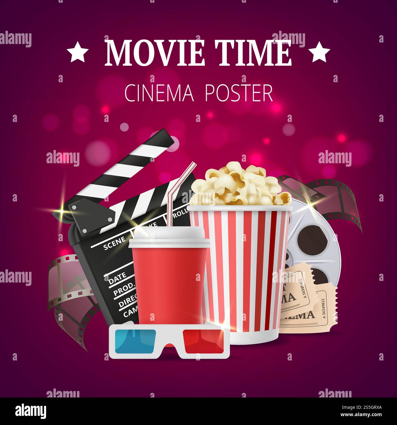 Movie poster. Cinema placard design template with film production ...