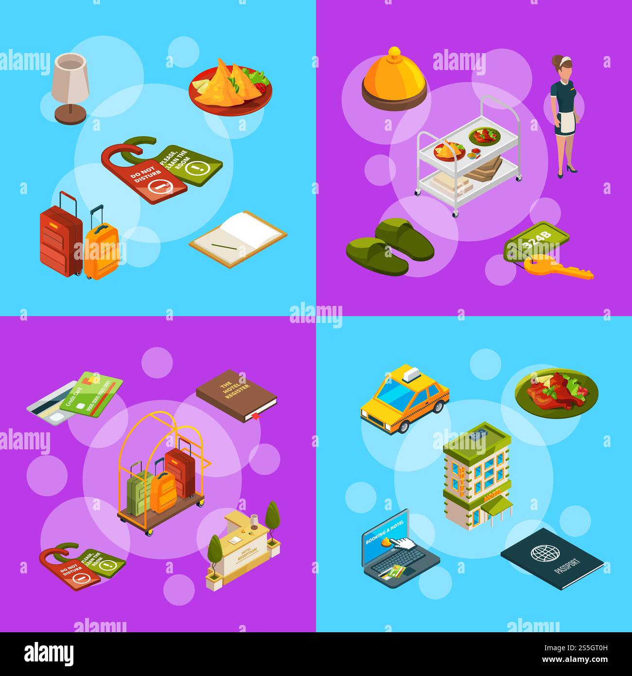 Vector isometric hotel icons infographic banner and poster concept ...