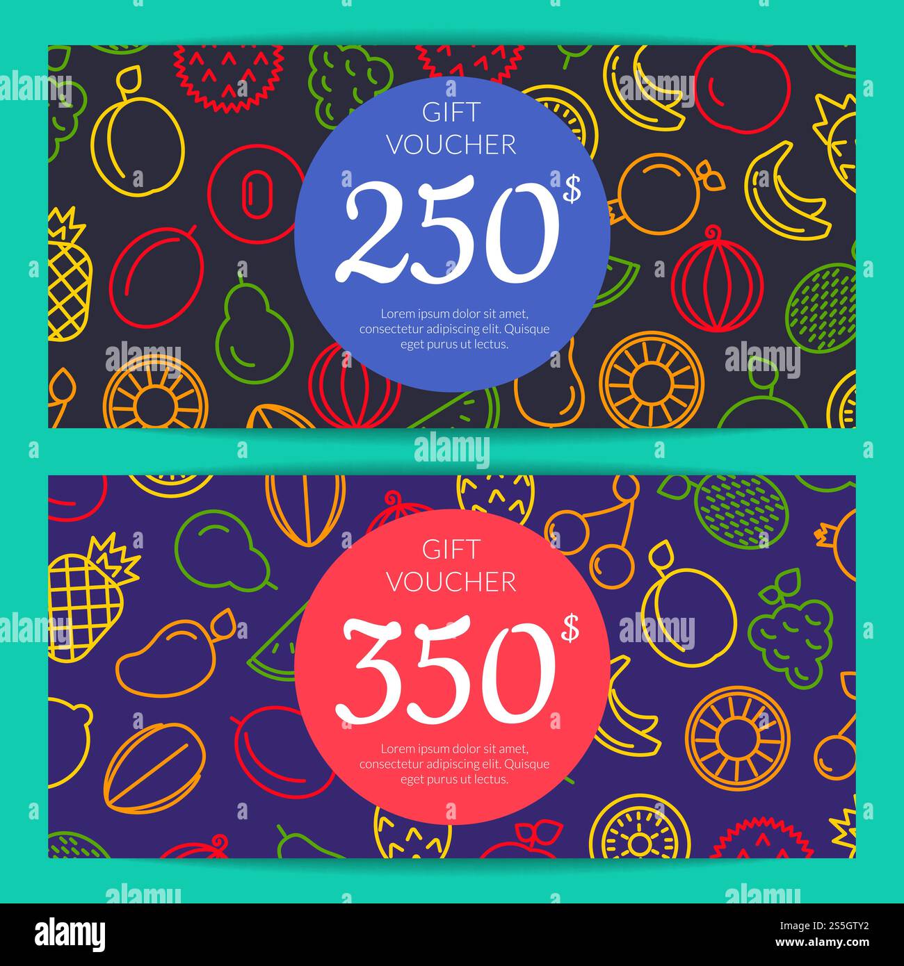 Vector line fruits icons discount or gift voucher templates ...