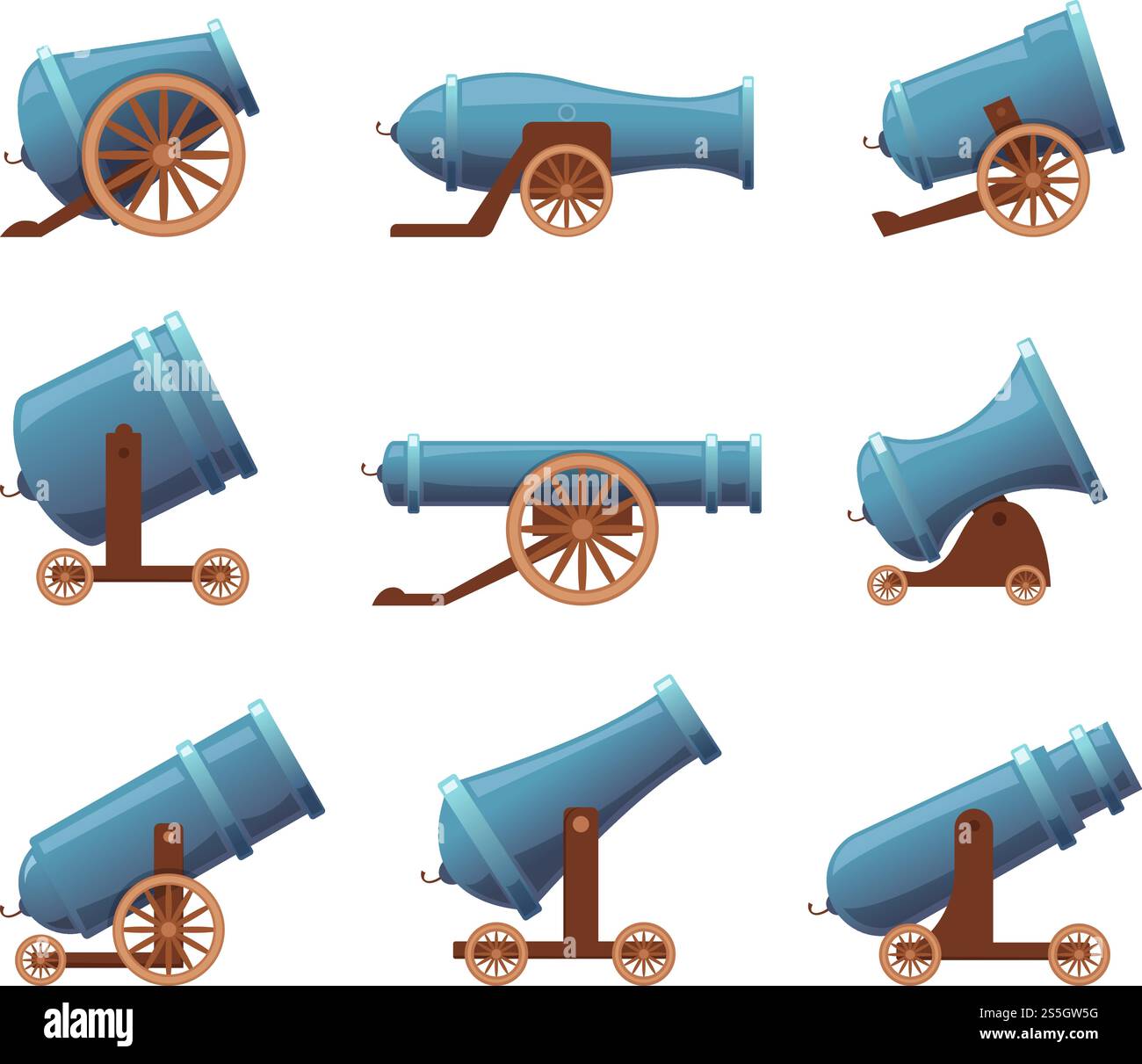 Retro cannon. Vintage military old iron weapons medieval circus ...