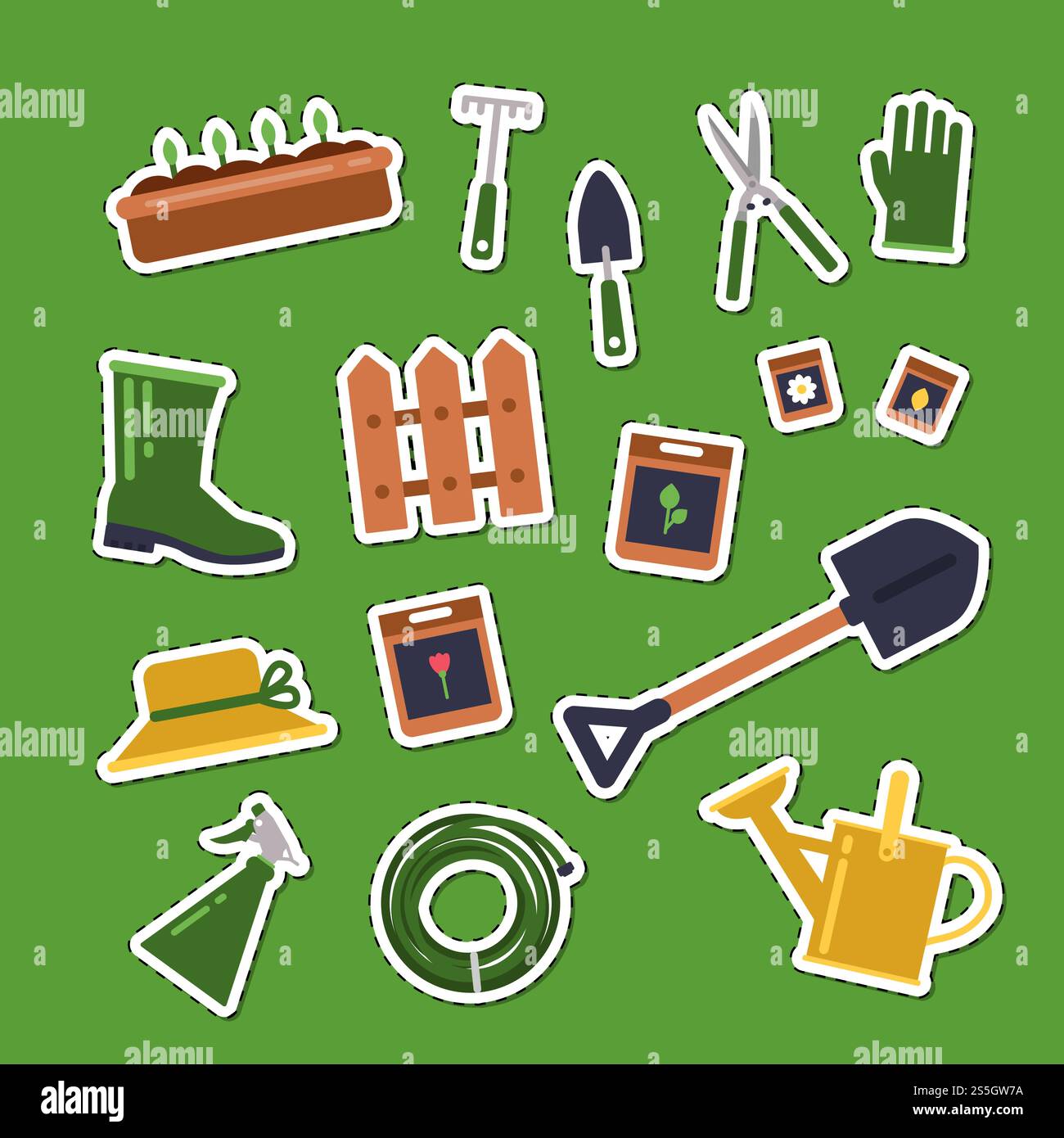 Vector flat gardening icons stickers set illustration. Collection of ...