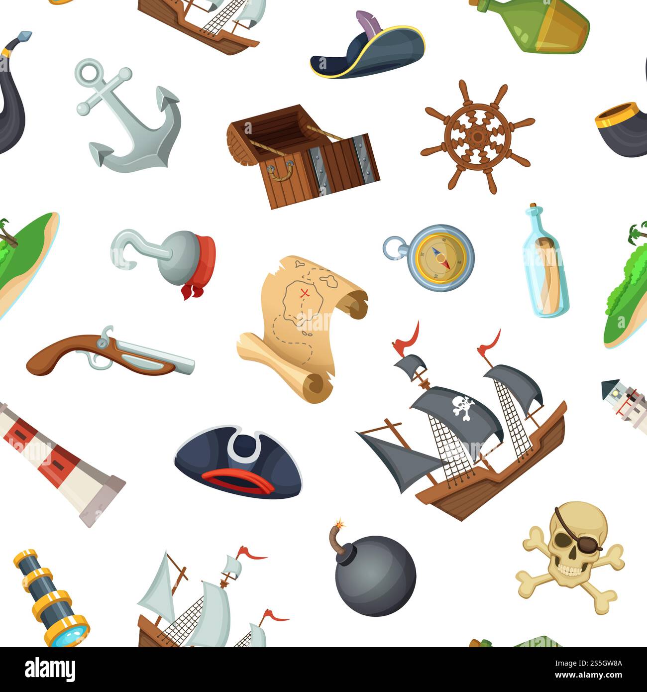 Vector cartoon sea pirates pattern or background illustration. Pirate ...