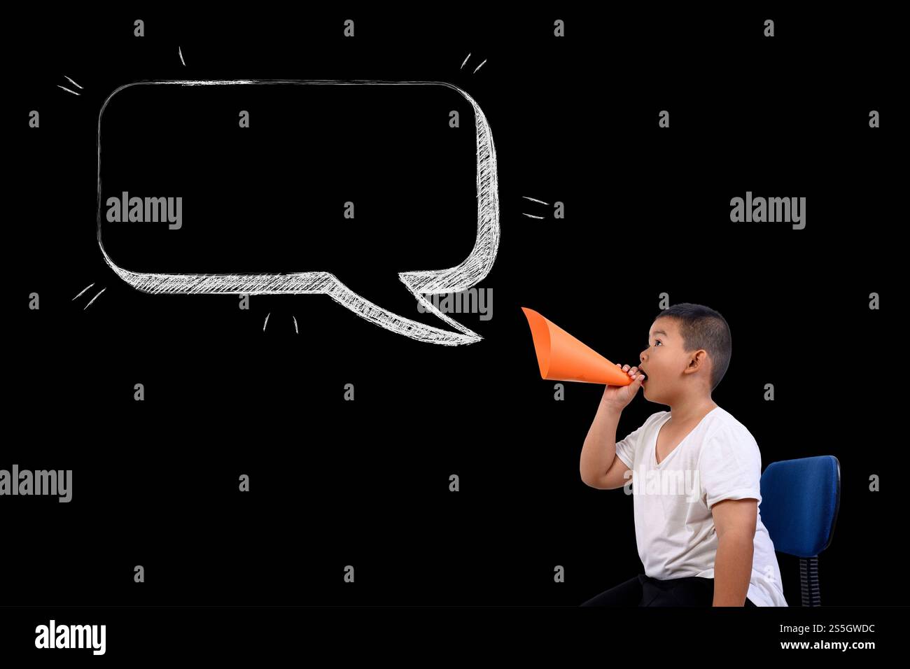 The boy shouted loudly with Text box Stock Photo - Alamy