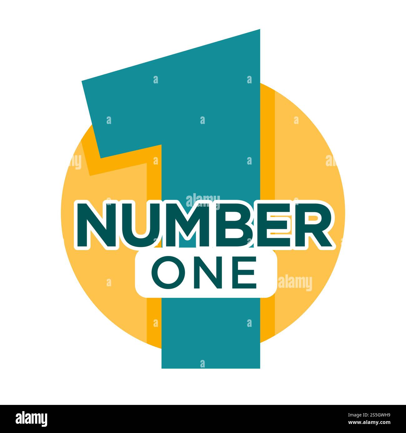 Number one emblemwith stars and ribbons around big numeral isolated ...