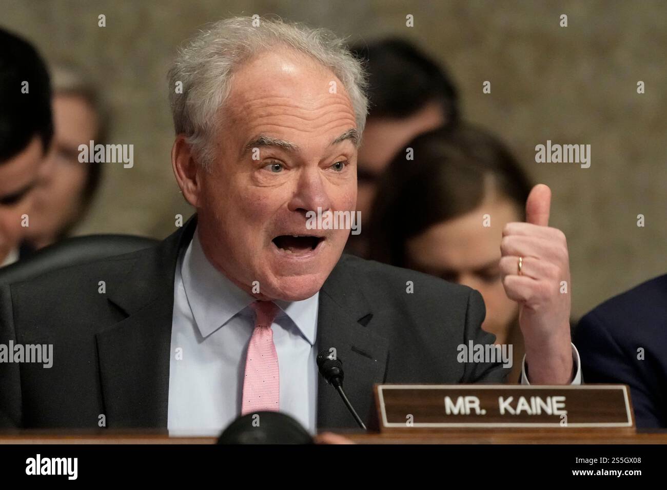 Sen Tim Kaine, D-Va., speaks during the Senate Armed Services Committee ...