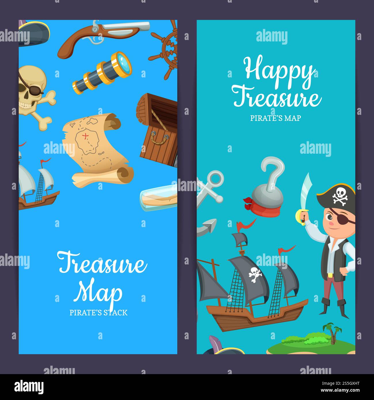 Vector colored cartoon sea pirates web banner and poster templates ...