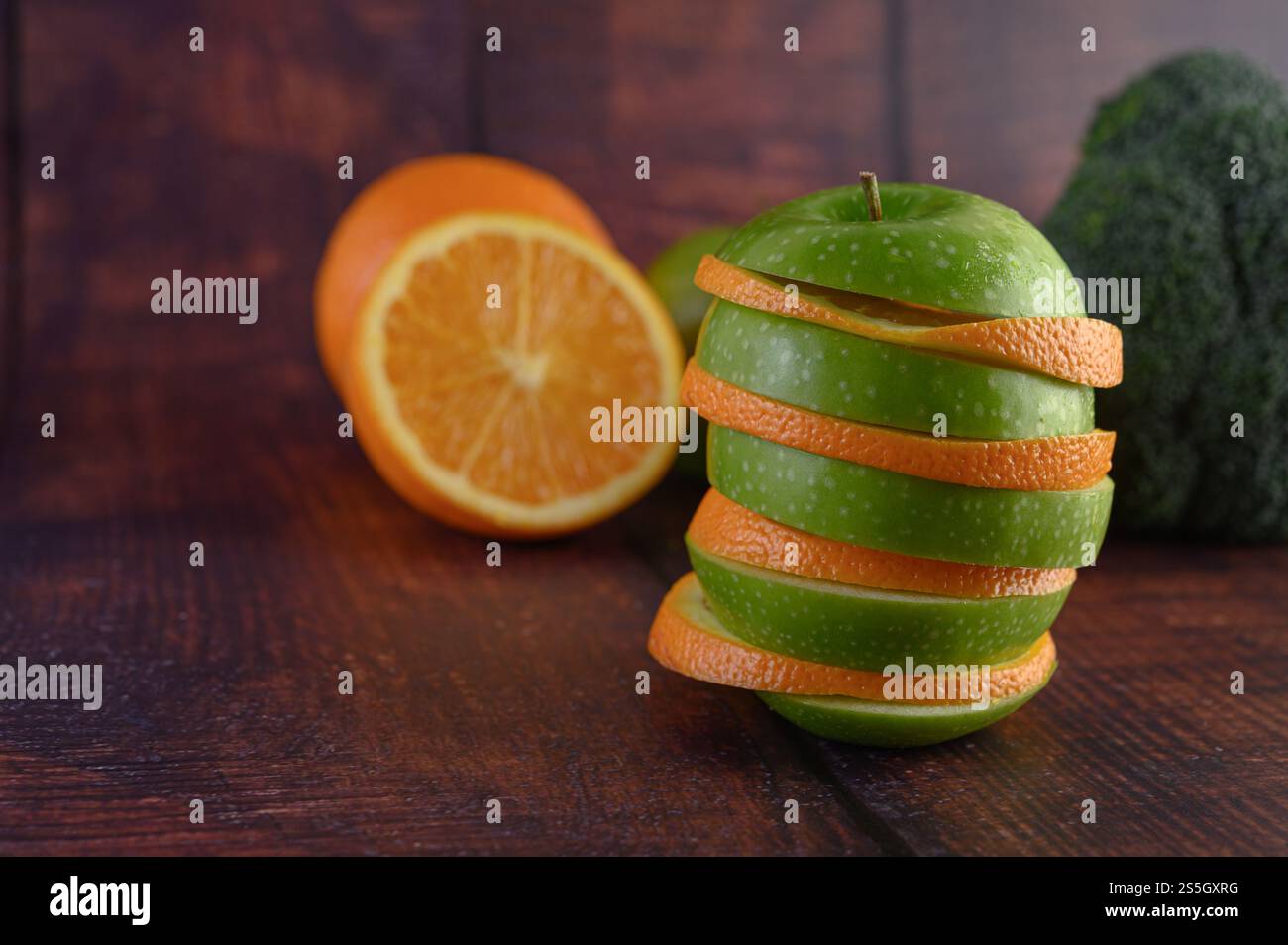 The fruits are arranged in layers with apples and oranges Stock Photo ...