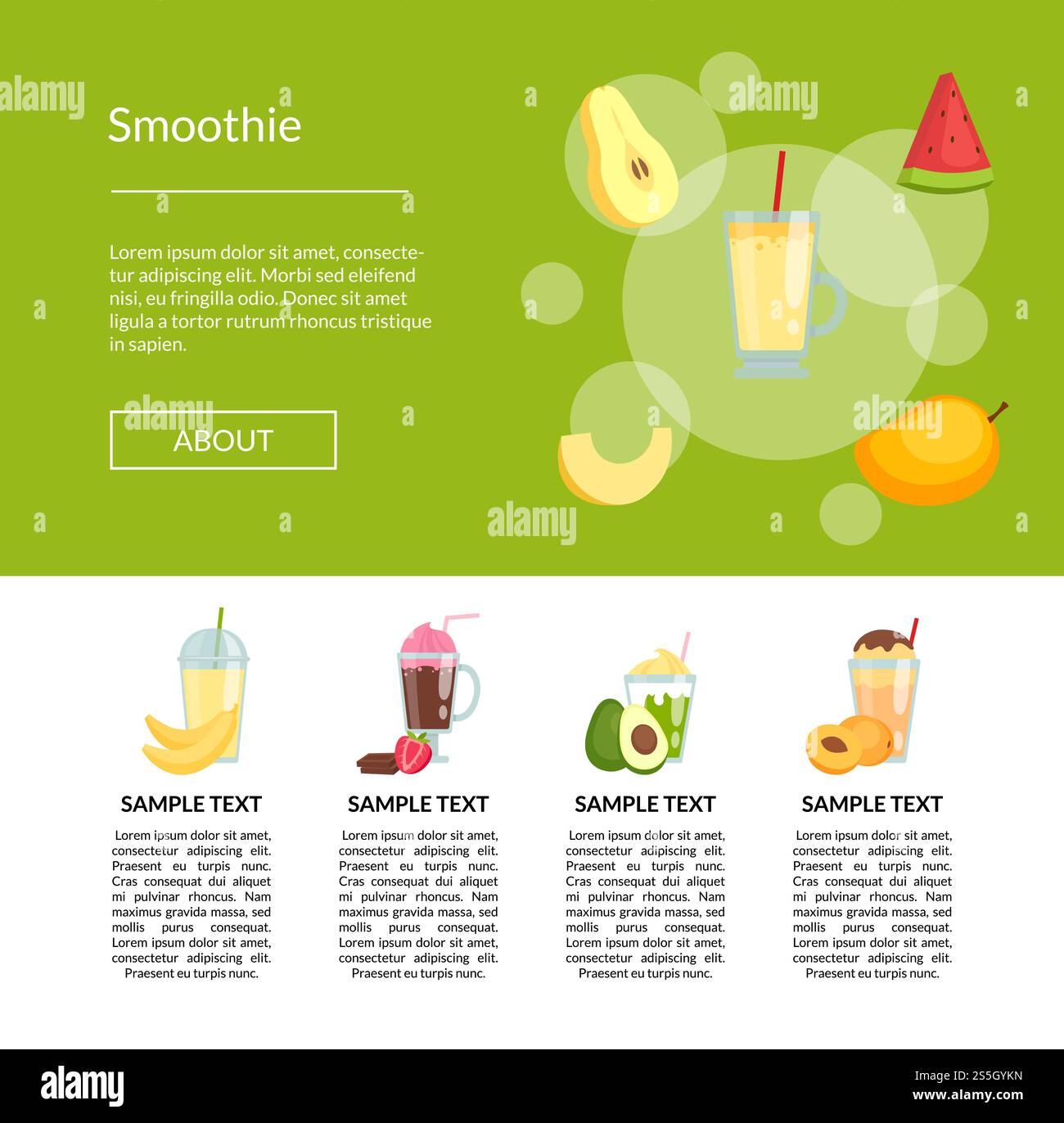 Vector flat smoothie elements landing page template illustration ...