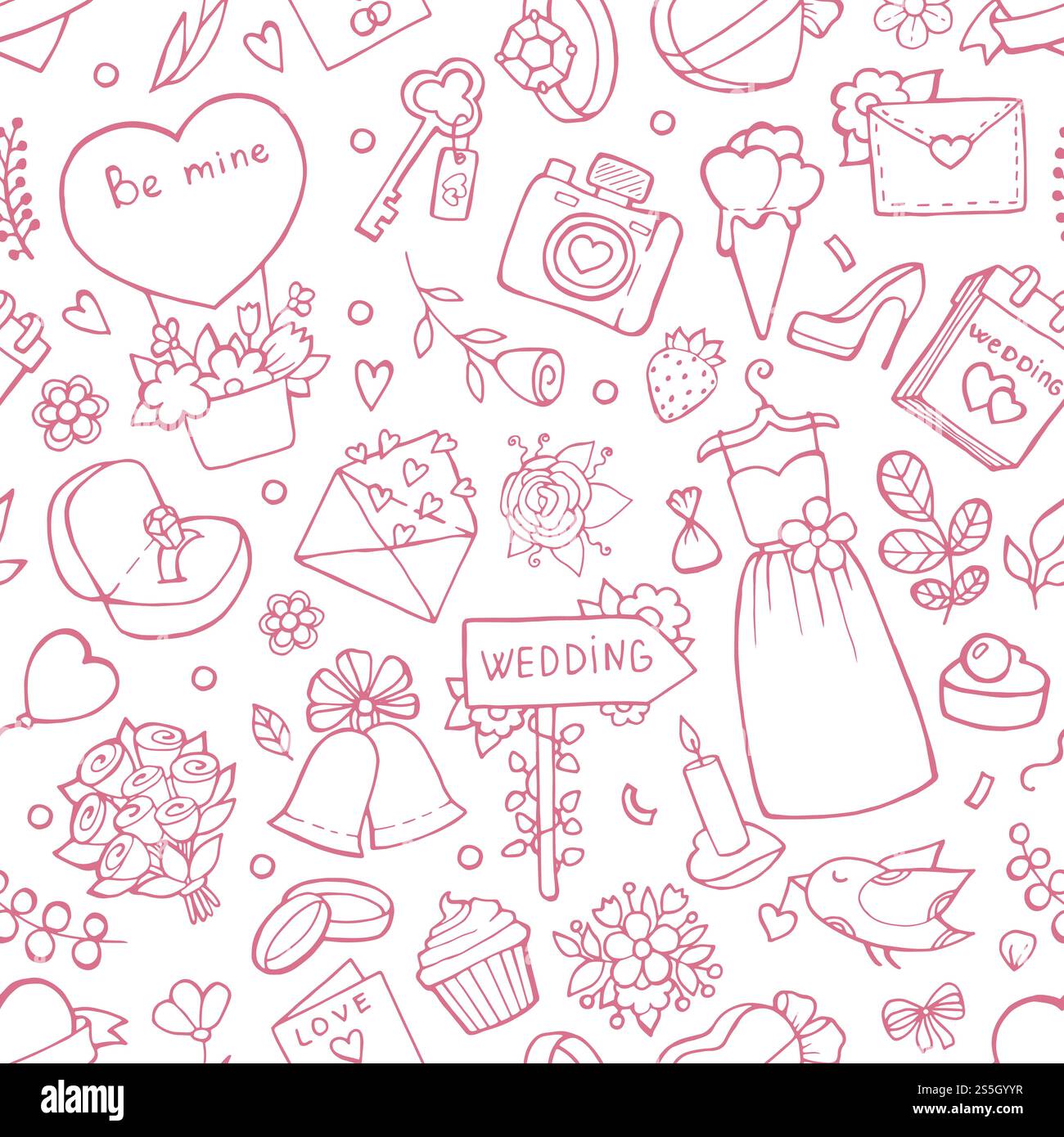 Wedding seamless pattern. Vector background with wedding symbols ...