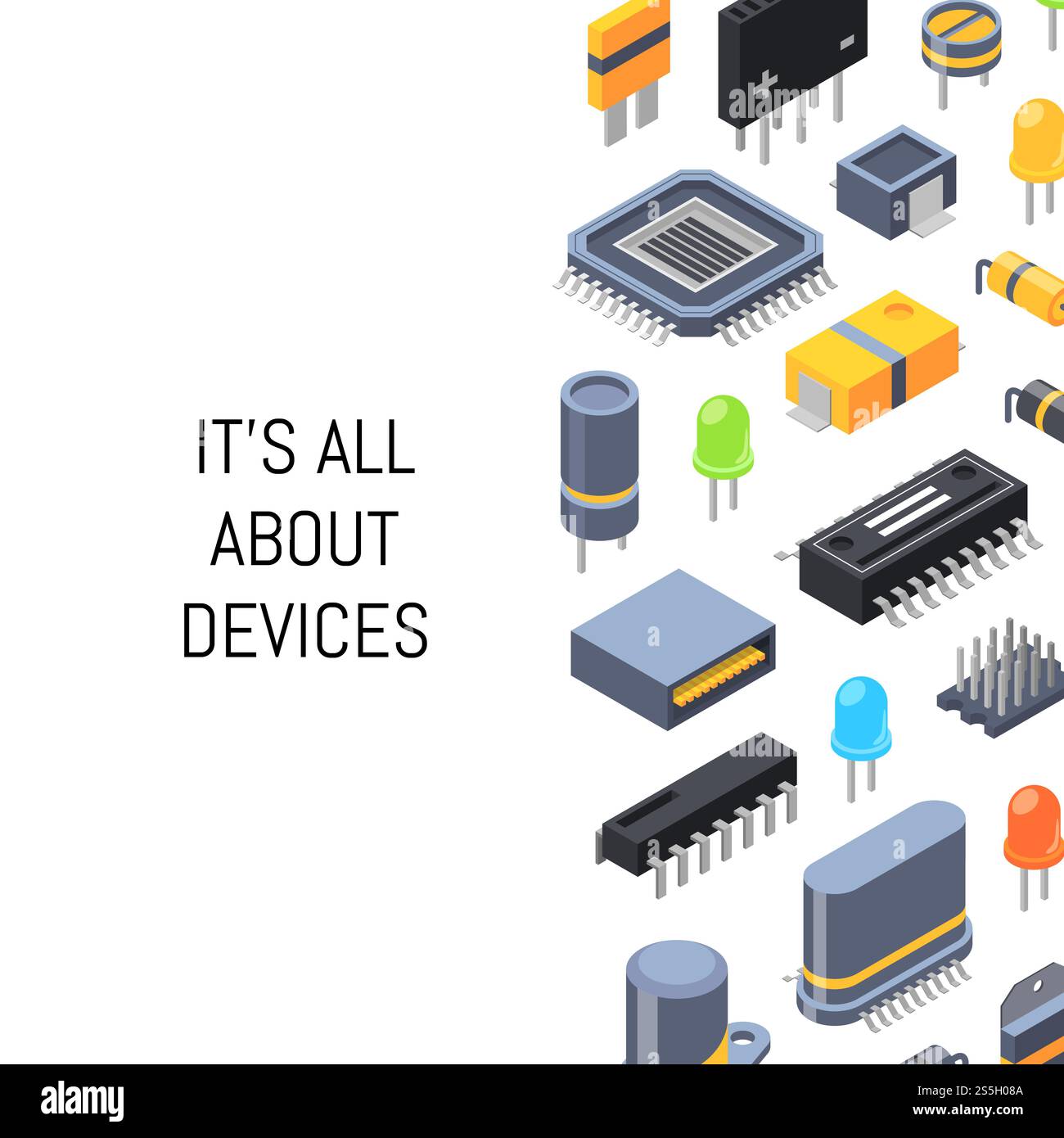 Vector banner poster with isometric microchips and electronic parts ...