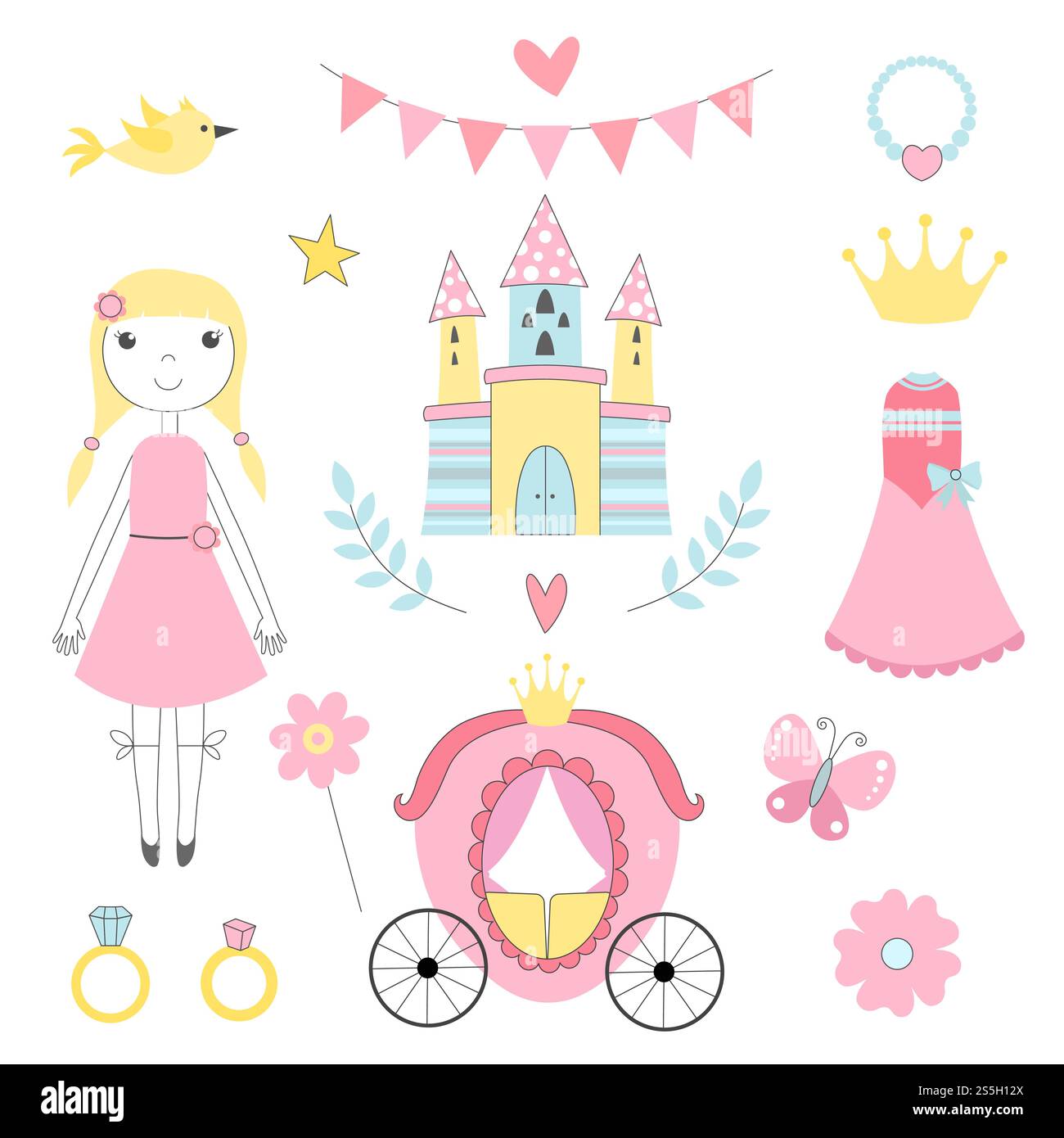 Fairy tale pictures of princess and other magician tools. Castle and ...