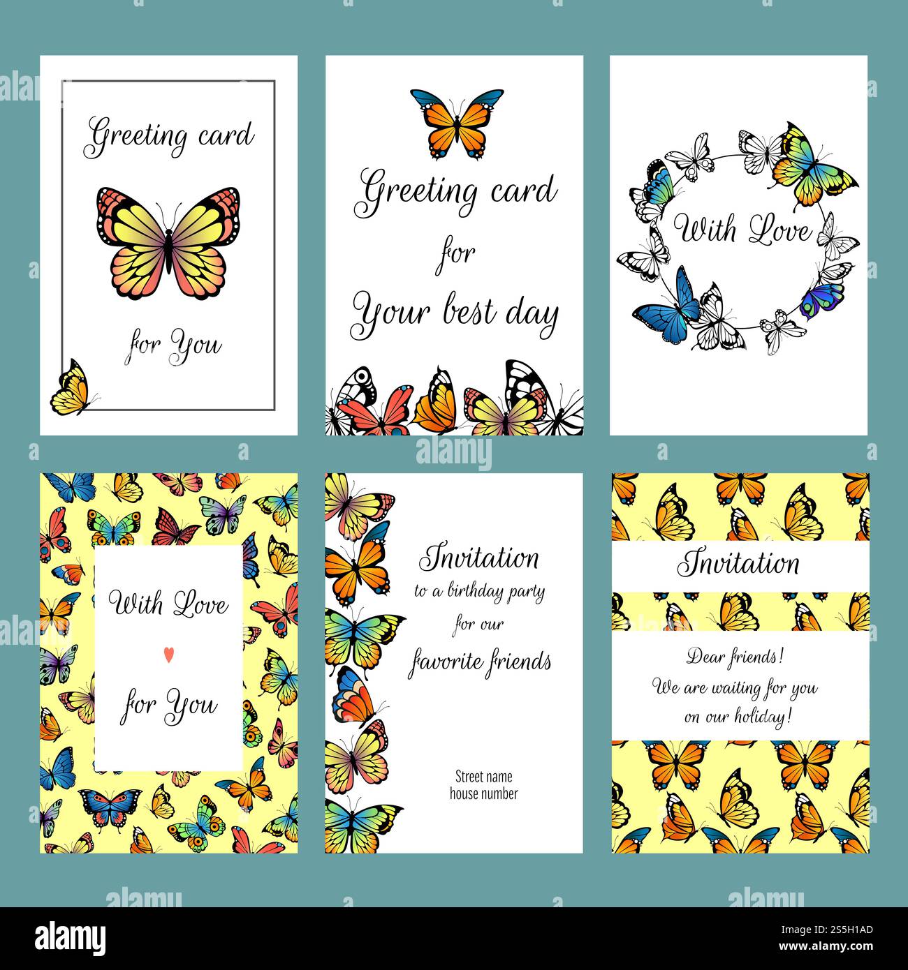 Cards with butterflies. Design template of cards invitation with ...