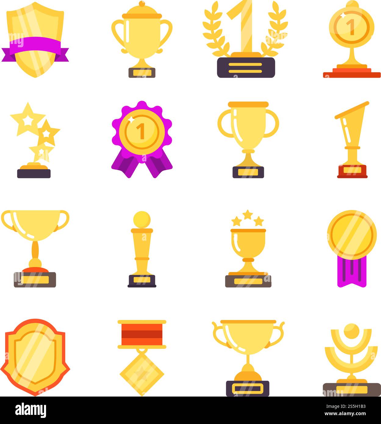 Trophy symbols. Achievement awards medals with ribbons for winners ...