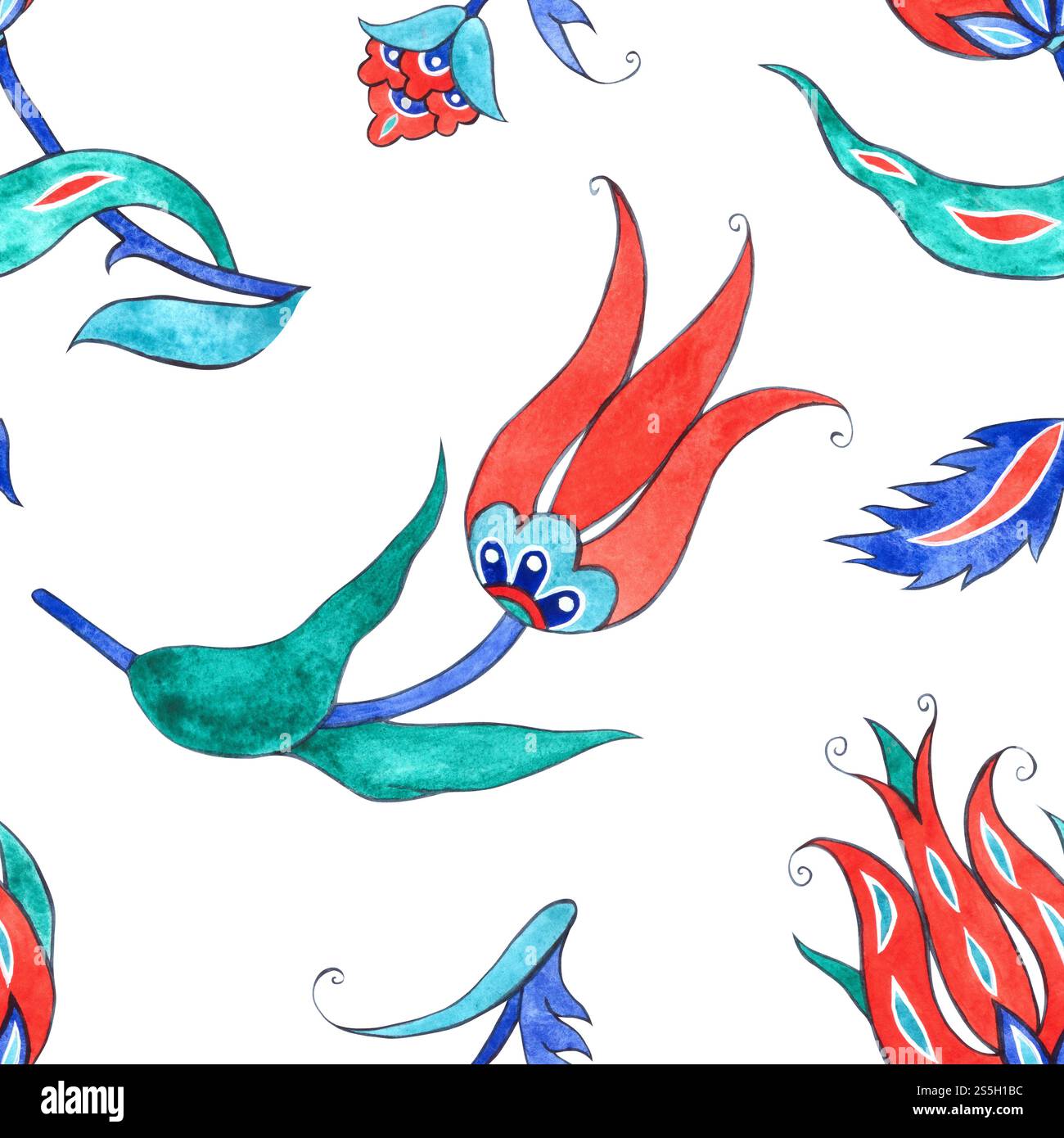 Turkish tulip flowers and leaves, fantasy decor element. Seamless ...