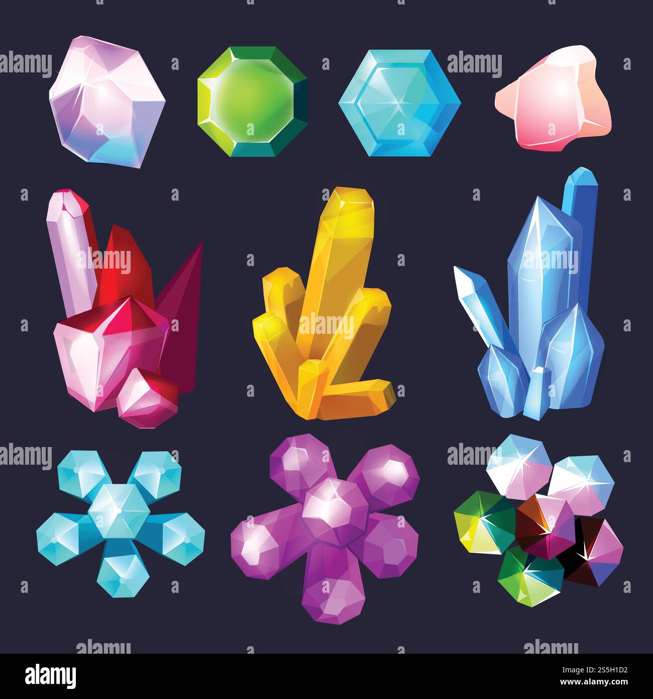 Gemstones cartoon. Crystals rock stones and quartz amethyst vector big ...