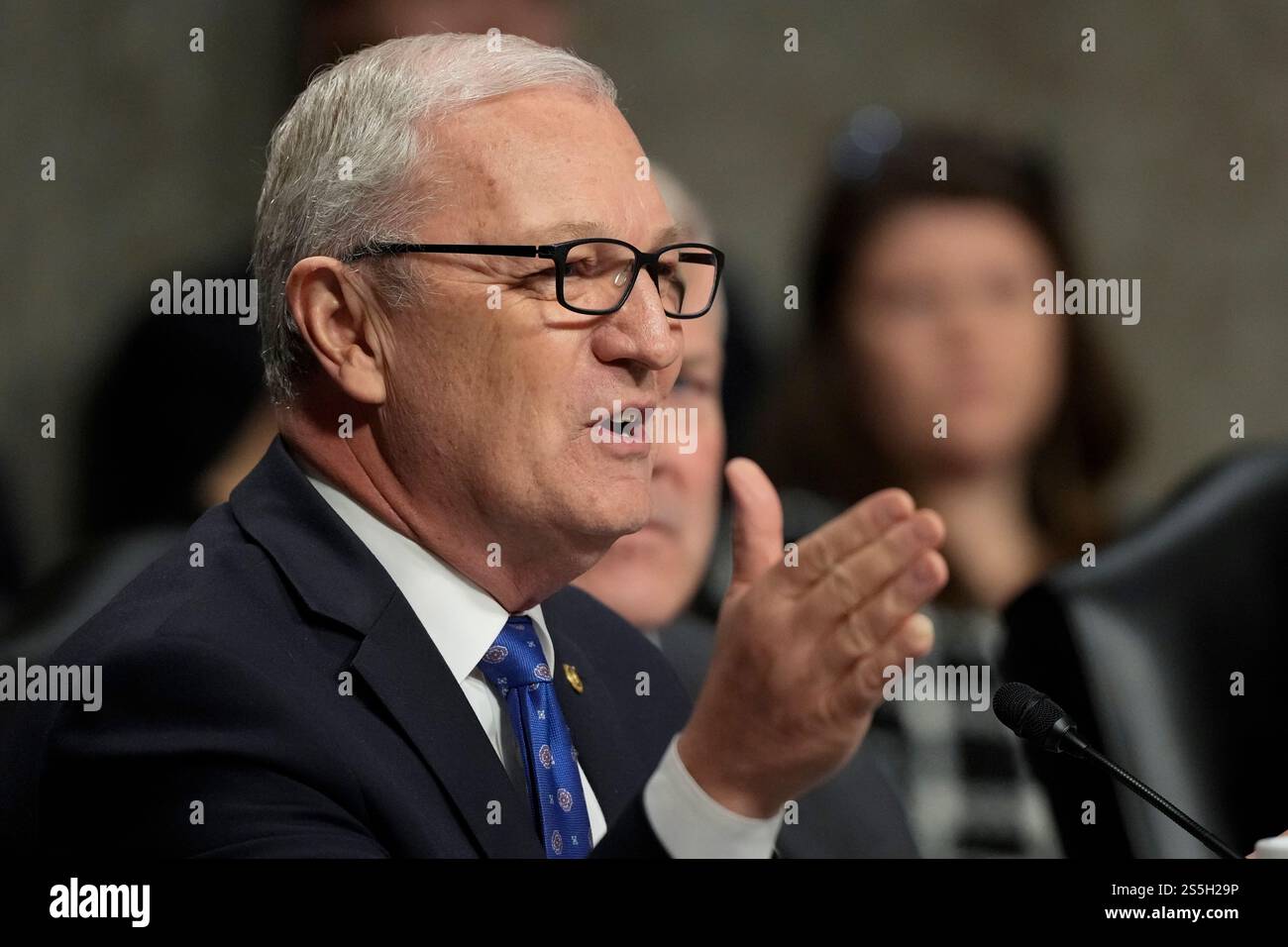 Sen. Kevin Cramer, R-N.D., speaks during the Senate Armed Services ...