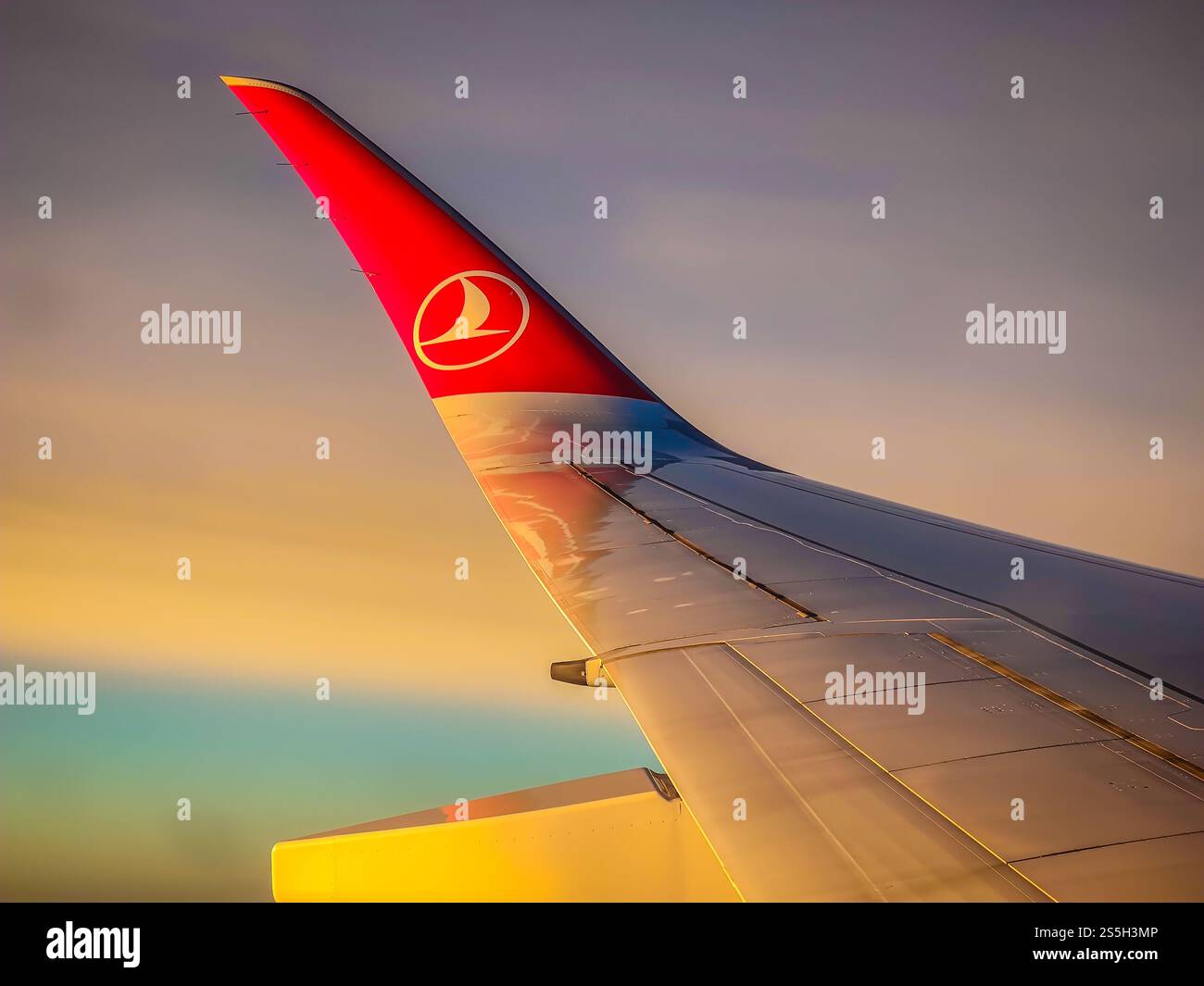 Istanbul, Turkey - 01 14 2025. The view from Turkish airlines airplane ...