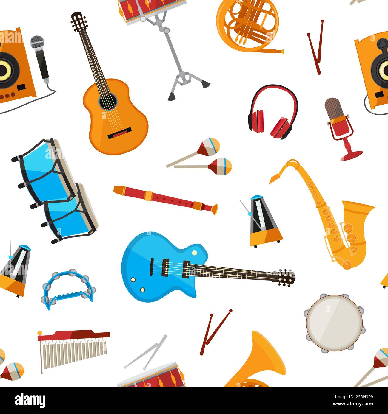 Vector cartoon musical instruments seamless pattern isolated on ...