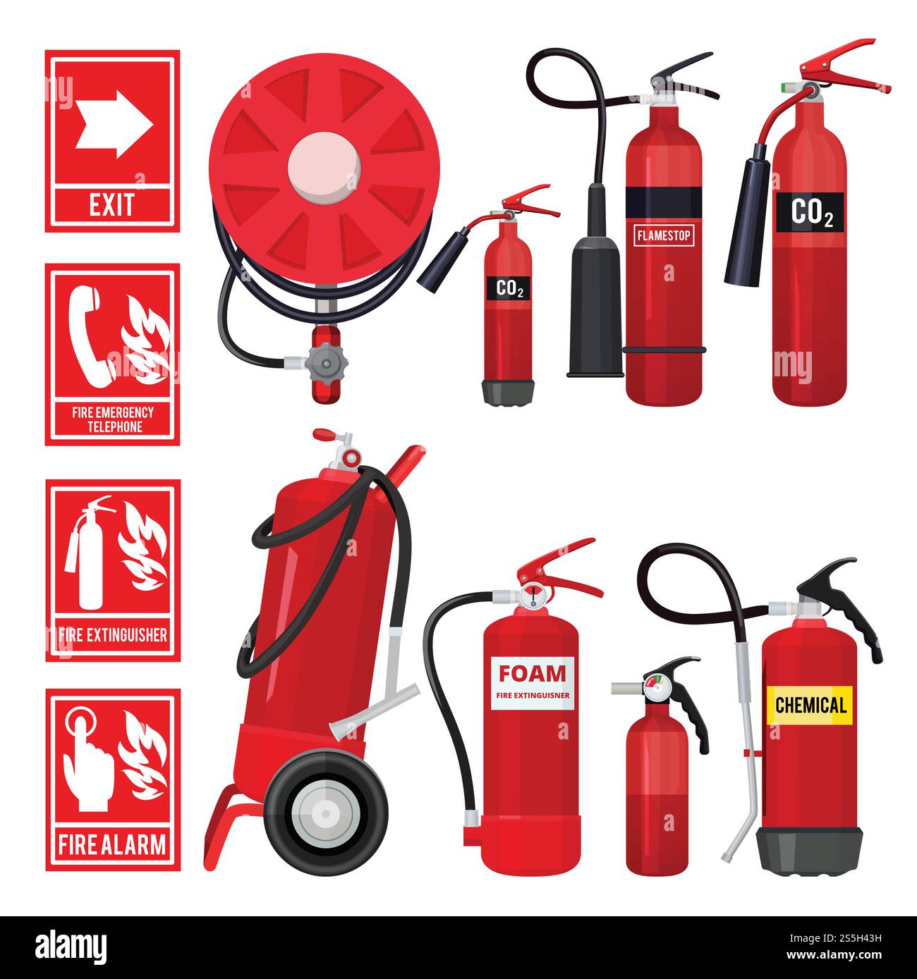 Red fire extinguisher. Firefighter tools for flame protection vector ...