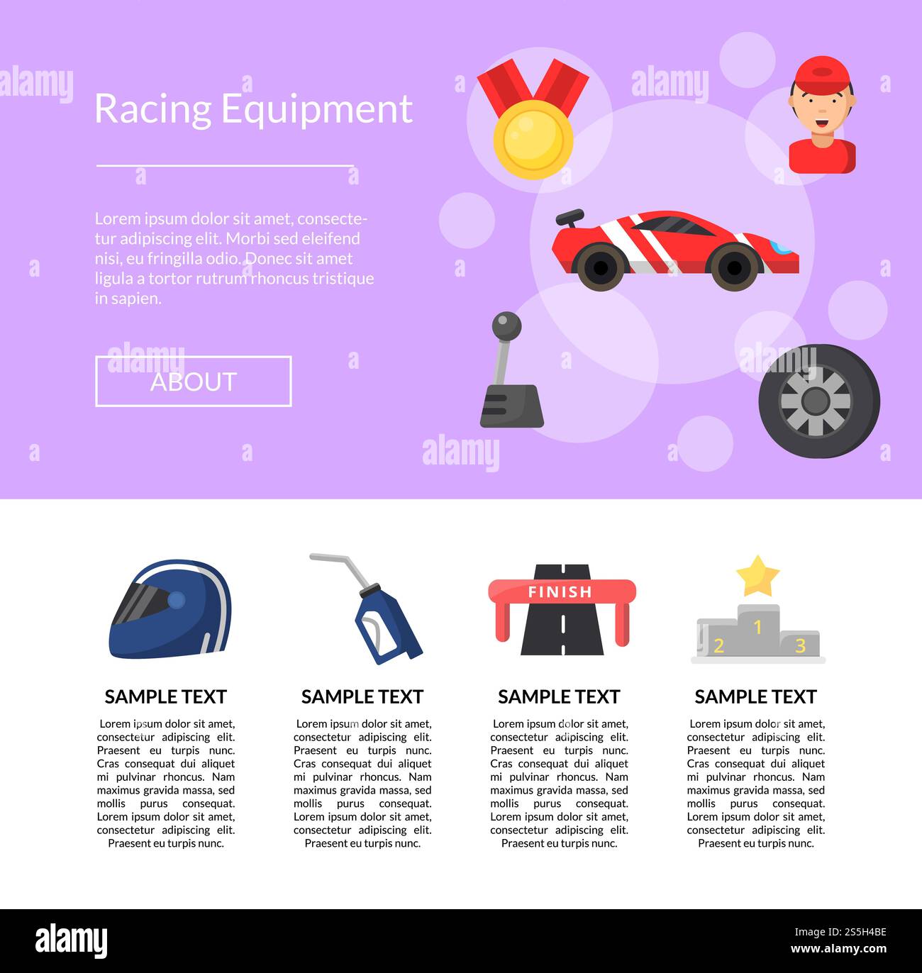 Web site vector flat car racing icons landing page template ...