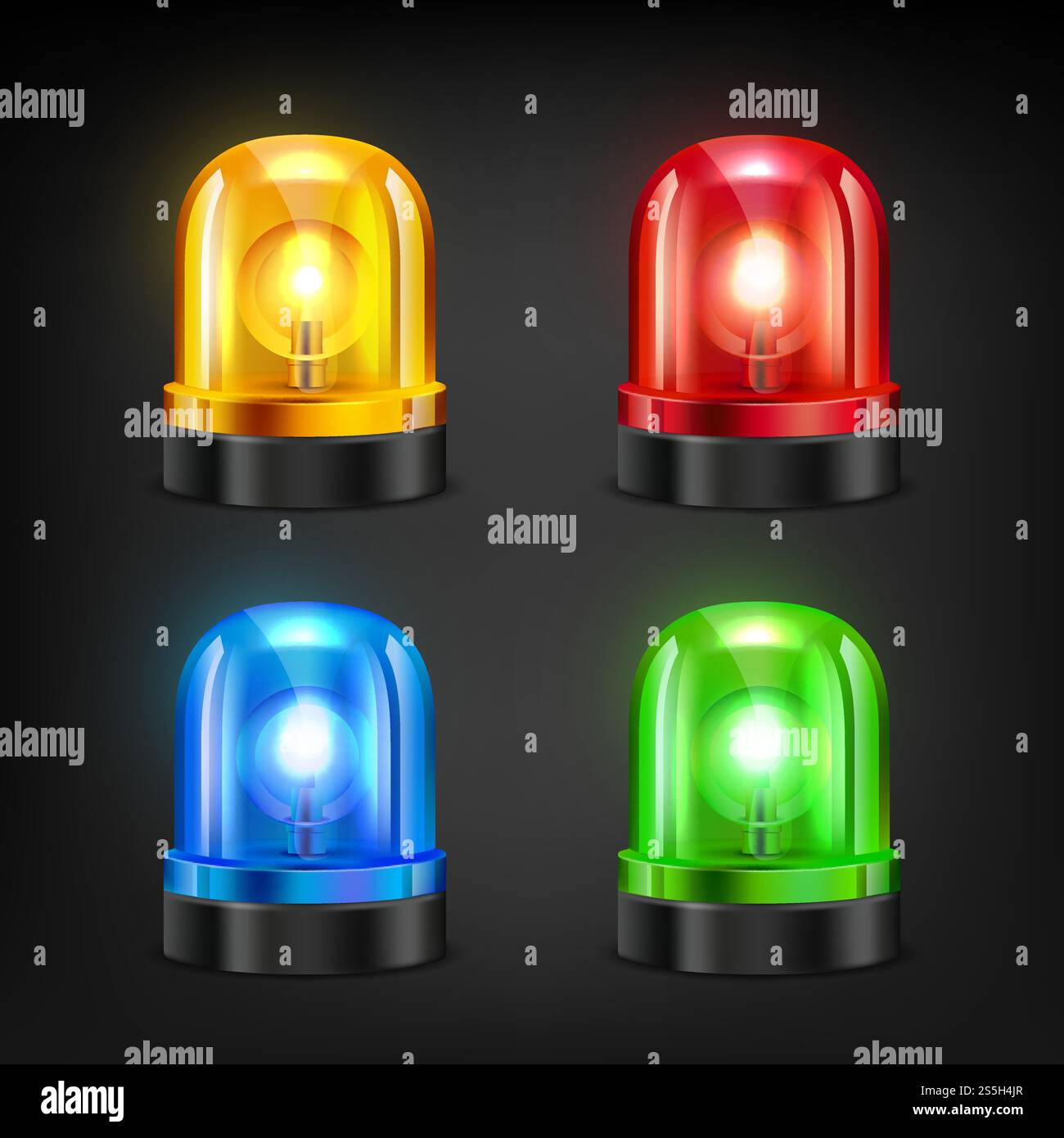 Colored sirens. Various colors of police or fire siren. Vector siren ...