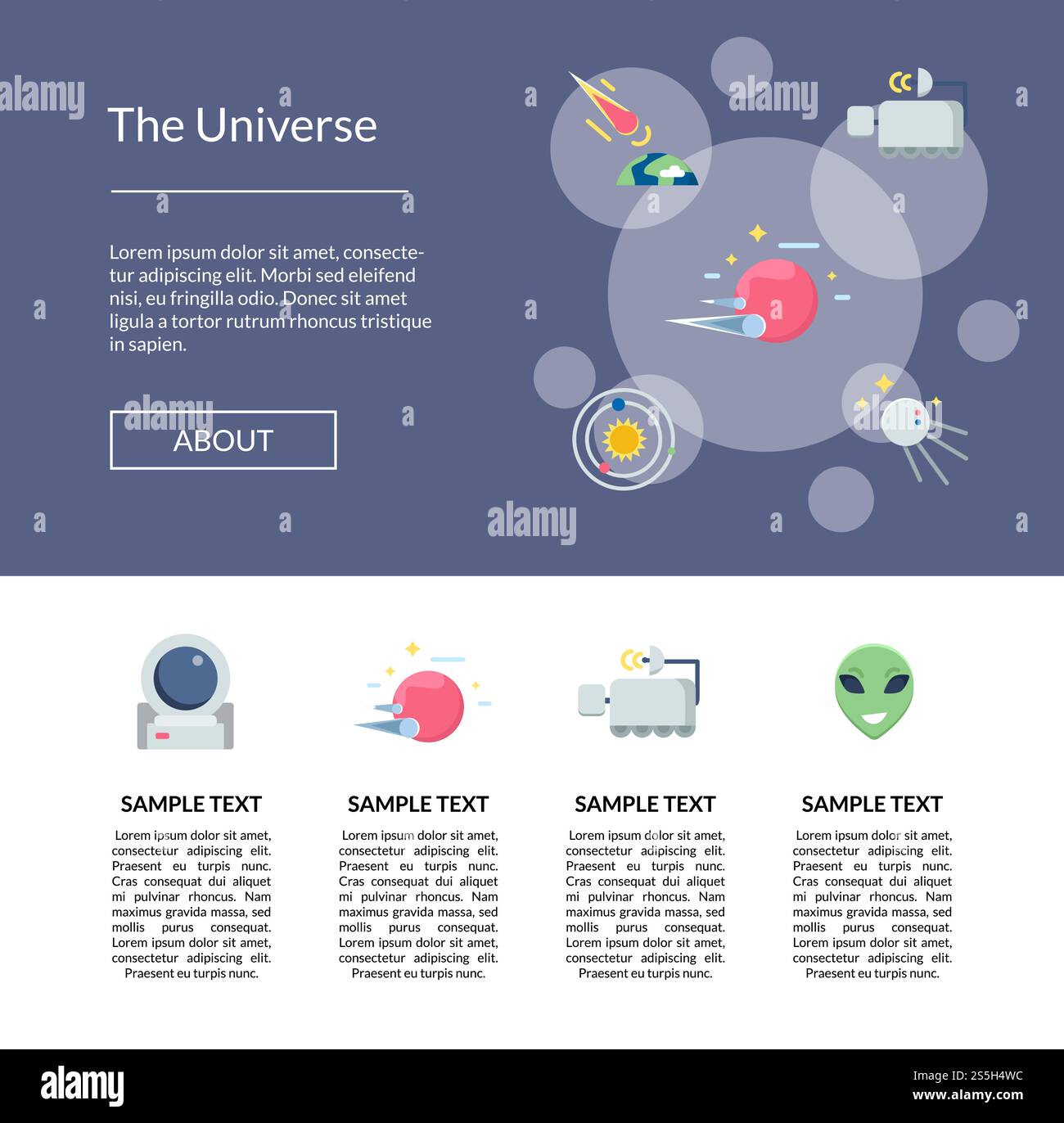 Vector flat space icons page template illustration. Banner and poster. Vector flat space icons ...