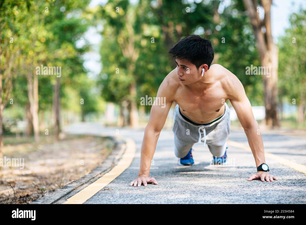 The men who removed the shirts had muscles push up the streets Stock ...