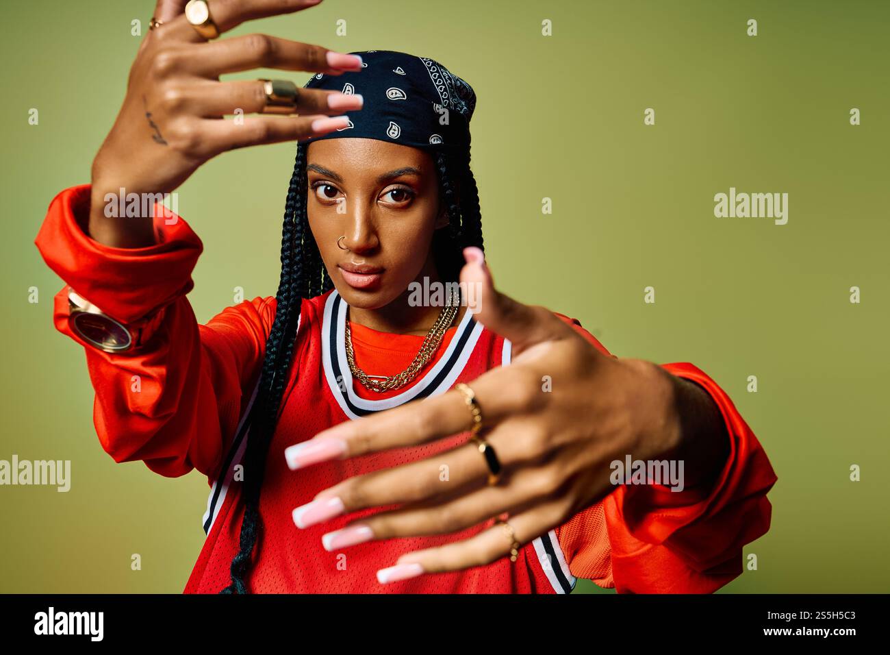 A young woman showcases her unique fashion sense and attitude with bold ...