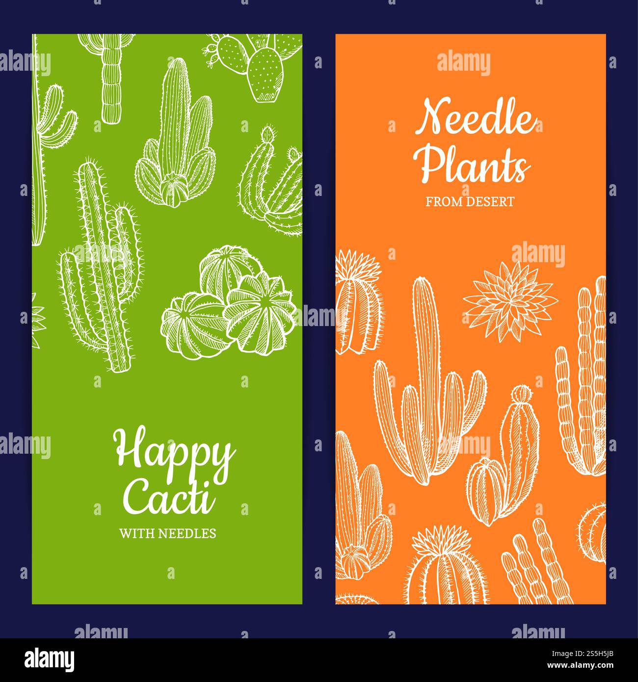 Vector hand drawn wild cacti plants web banner and poster templates ...