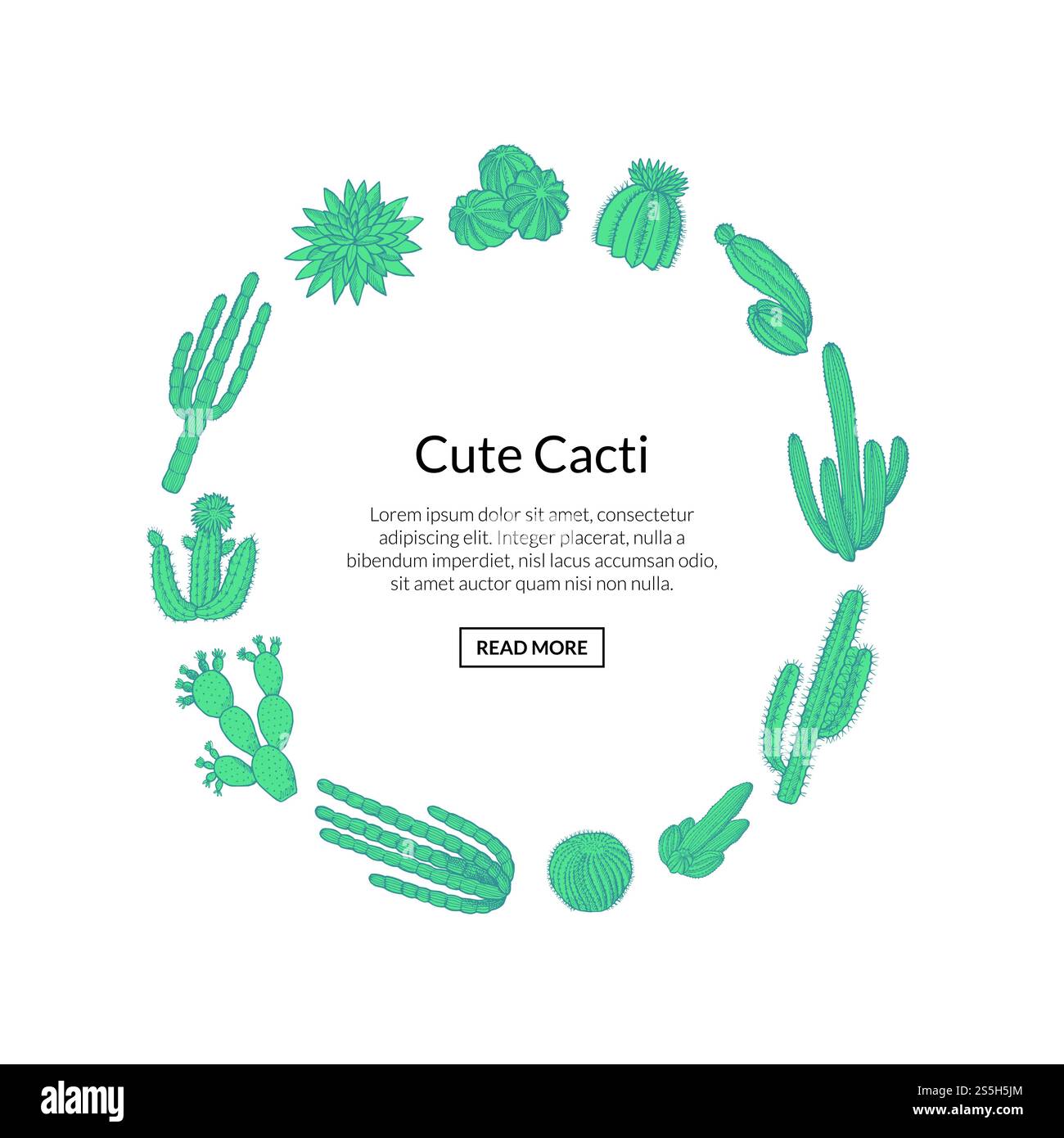 Vector hand drawn desert cacti plants in circle shape with place for ...