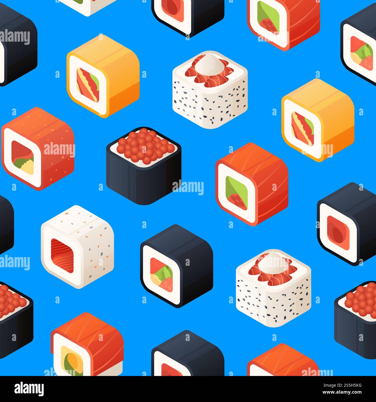 Vector isometric sushi pattern or background illustration. 3d food ...