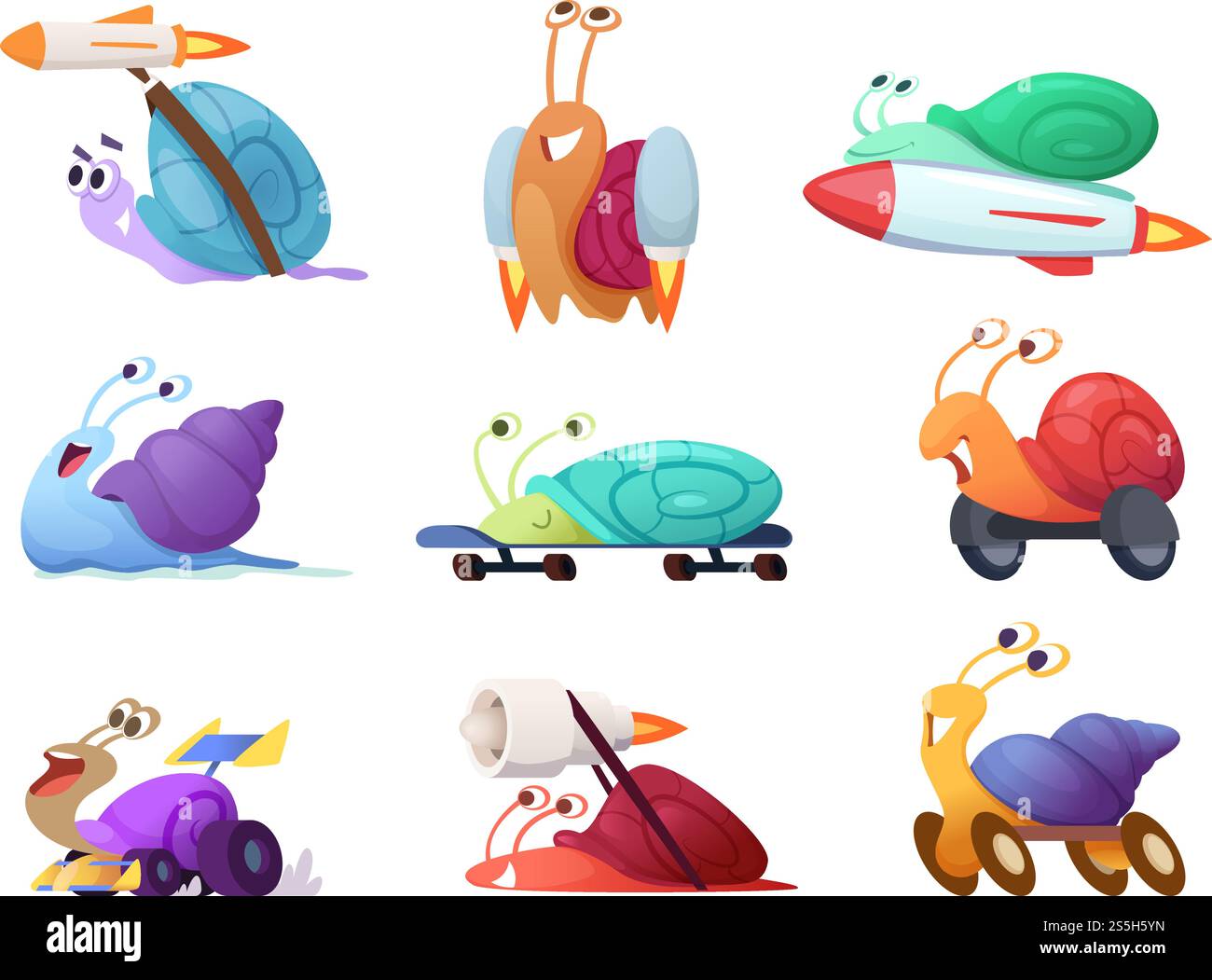 Fast cartoon snails. Business concept characters of competitive quick ...