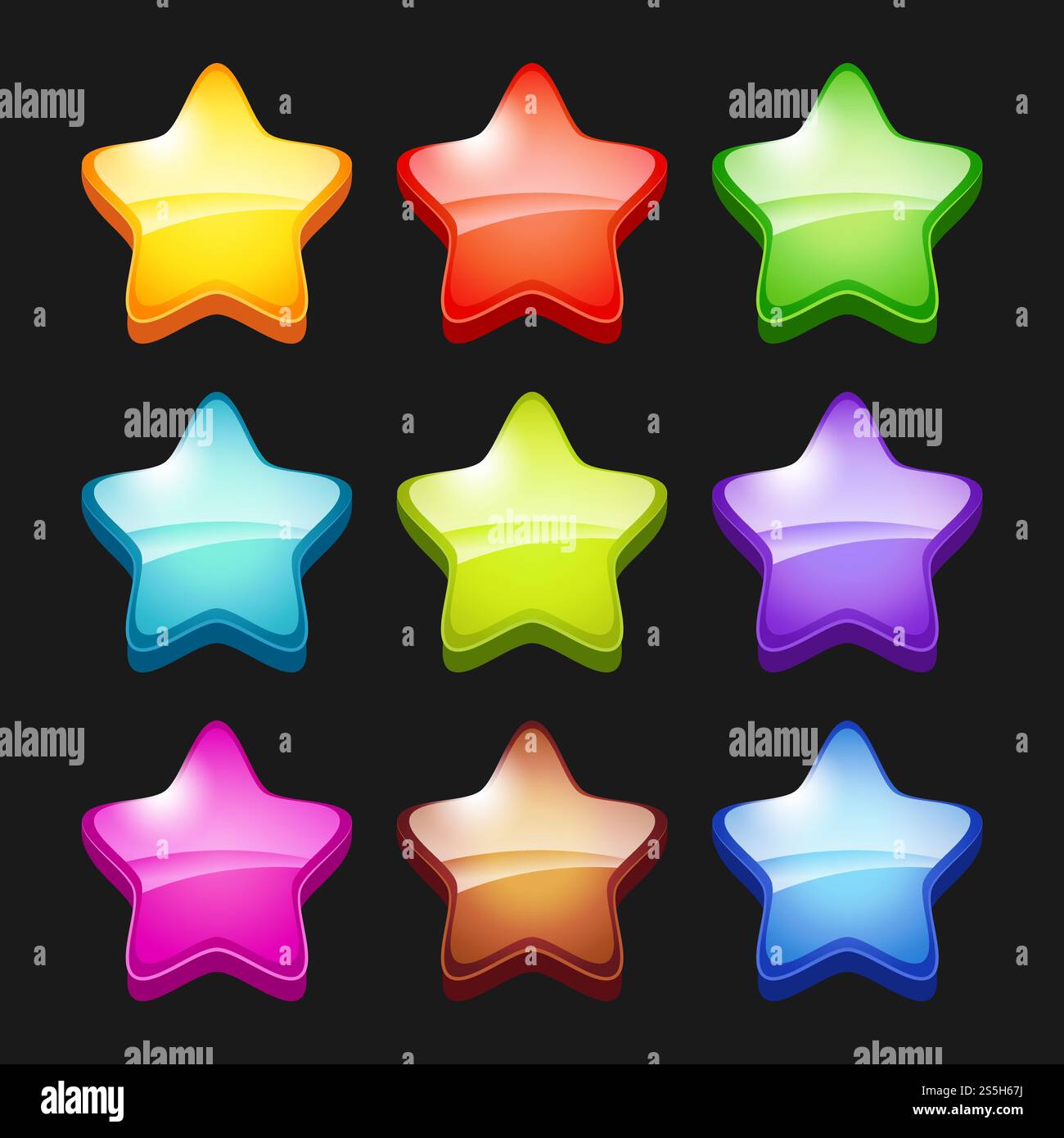 Colored cartoon stars. Shiny games crystal icons status symbols of gui ...
