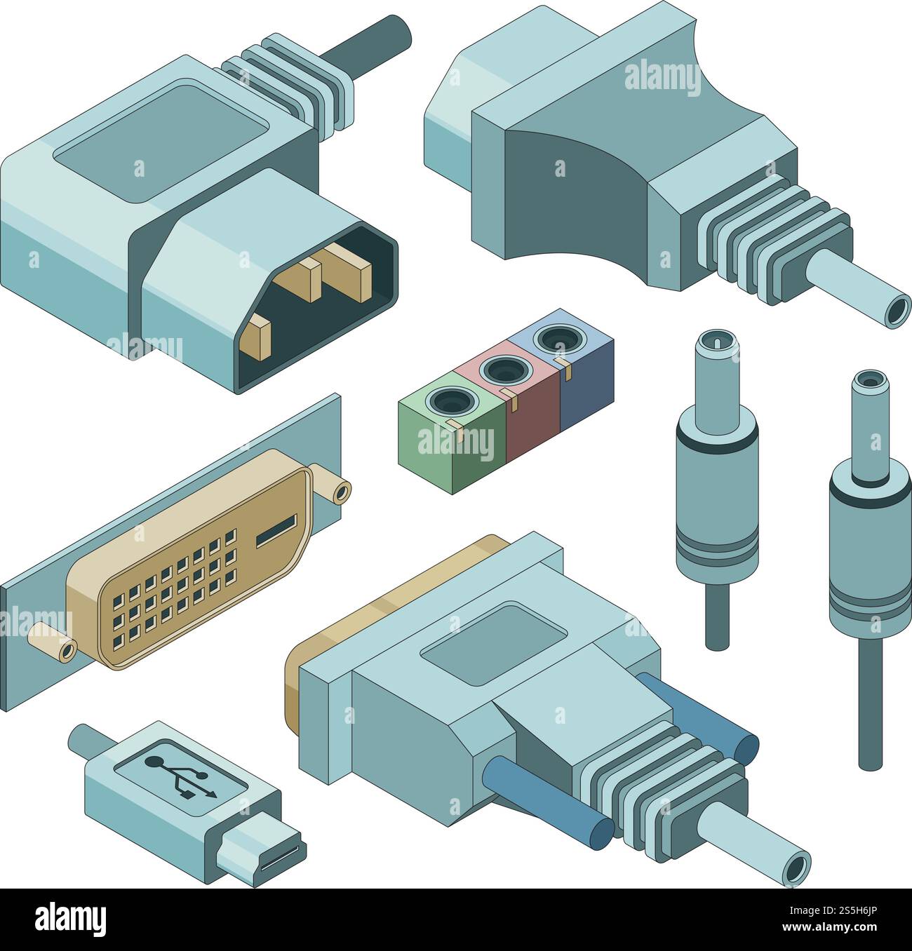 Plug computer connectors. Hand drawnmi vga audio jack and electricity ...