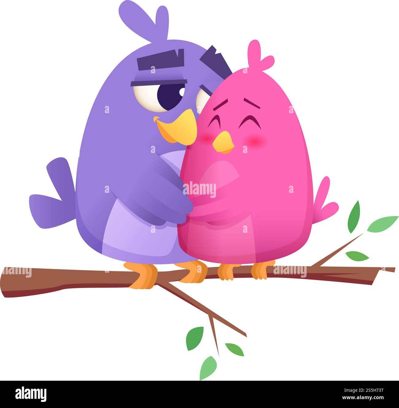 Love bird couples. Male and female animals cute birds sitting on branch ...